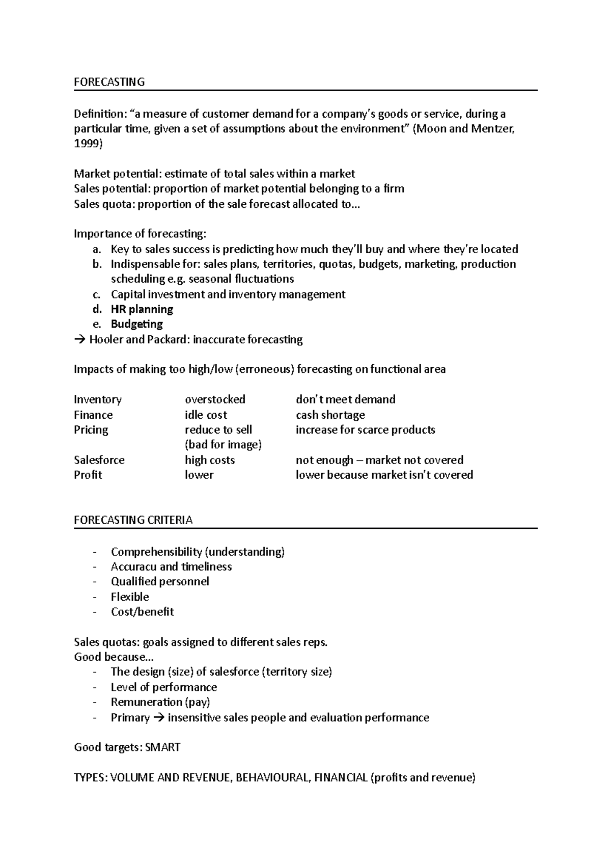 Forecasting - Summary of an entire topic - this came up in the January ...