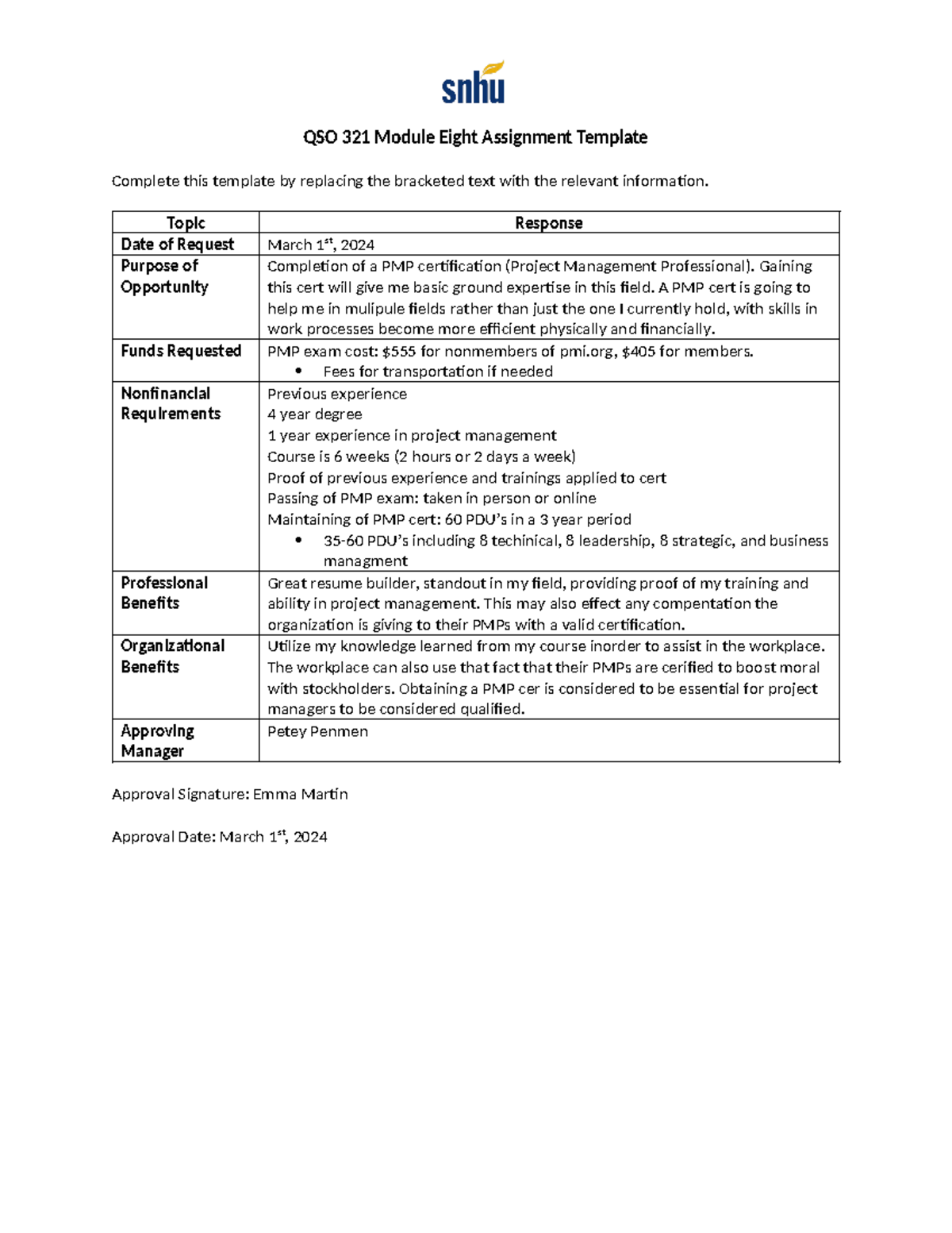 QSO 321 Module Eight Assignment - Topic Response Date of Request March ...