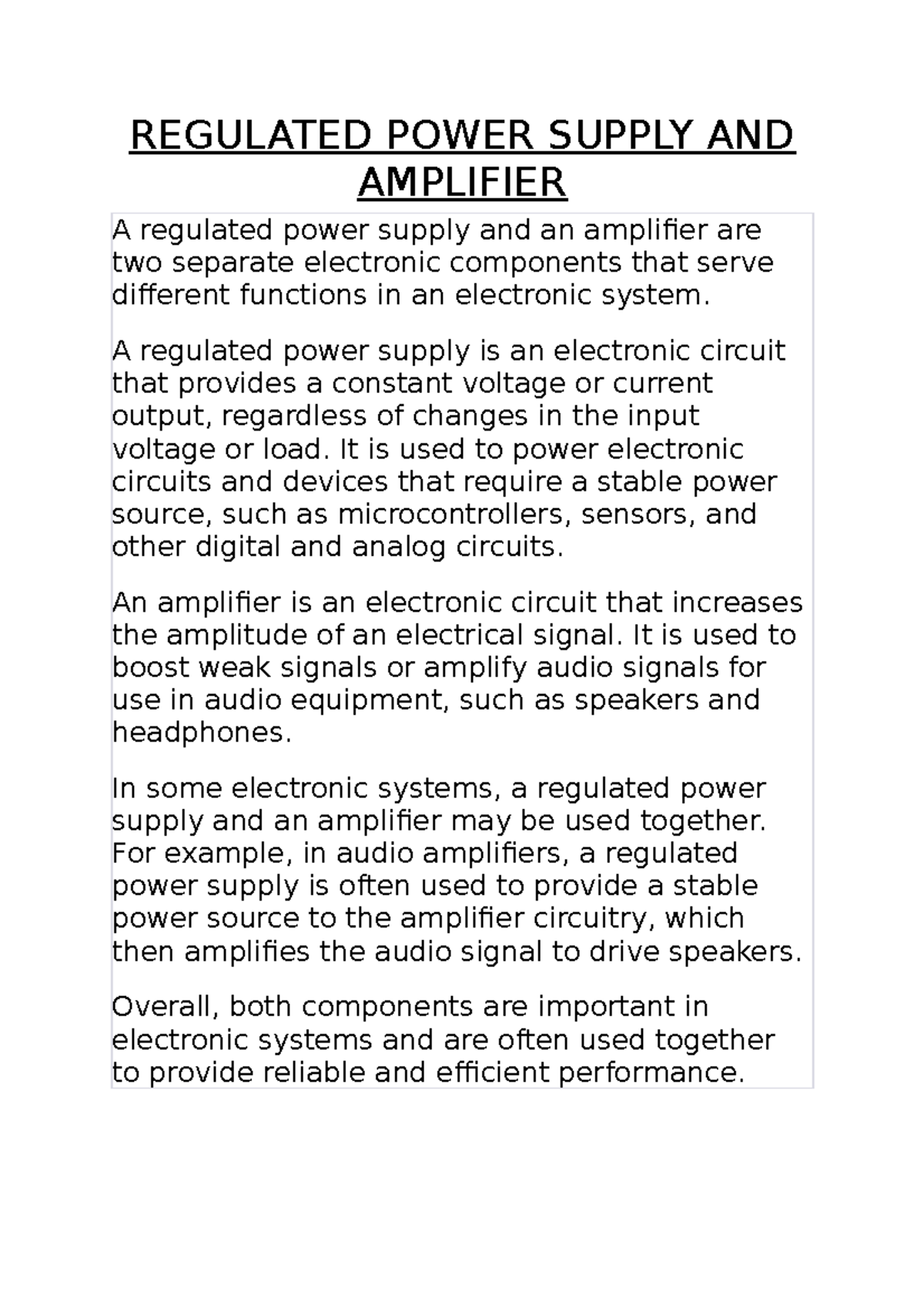 Regulated Power Supply AND Amplifier - REGULATED POWER SUPPLY AND ...