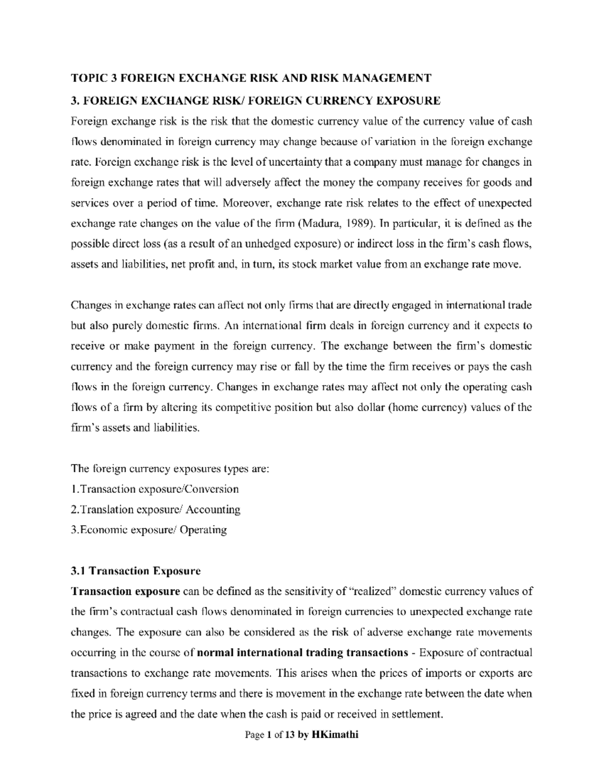 Topic 3 Foreign Exchange Risk and Risk Management - Community resource ...