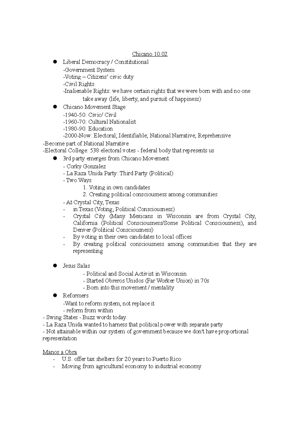Lecture note to Chicano 101 - Chicano 10 Liberal Democracy ...