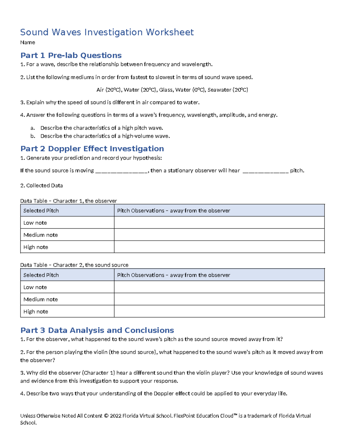 Soundwaves worksheet - IDL - Sound Waves Investigation Worksheet Name ...