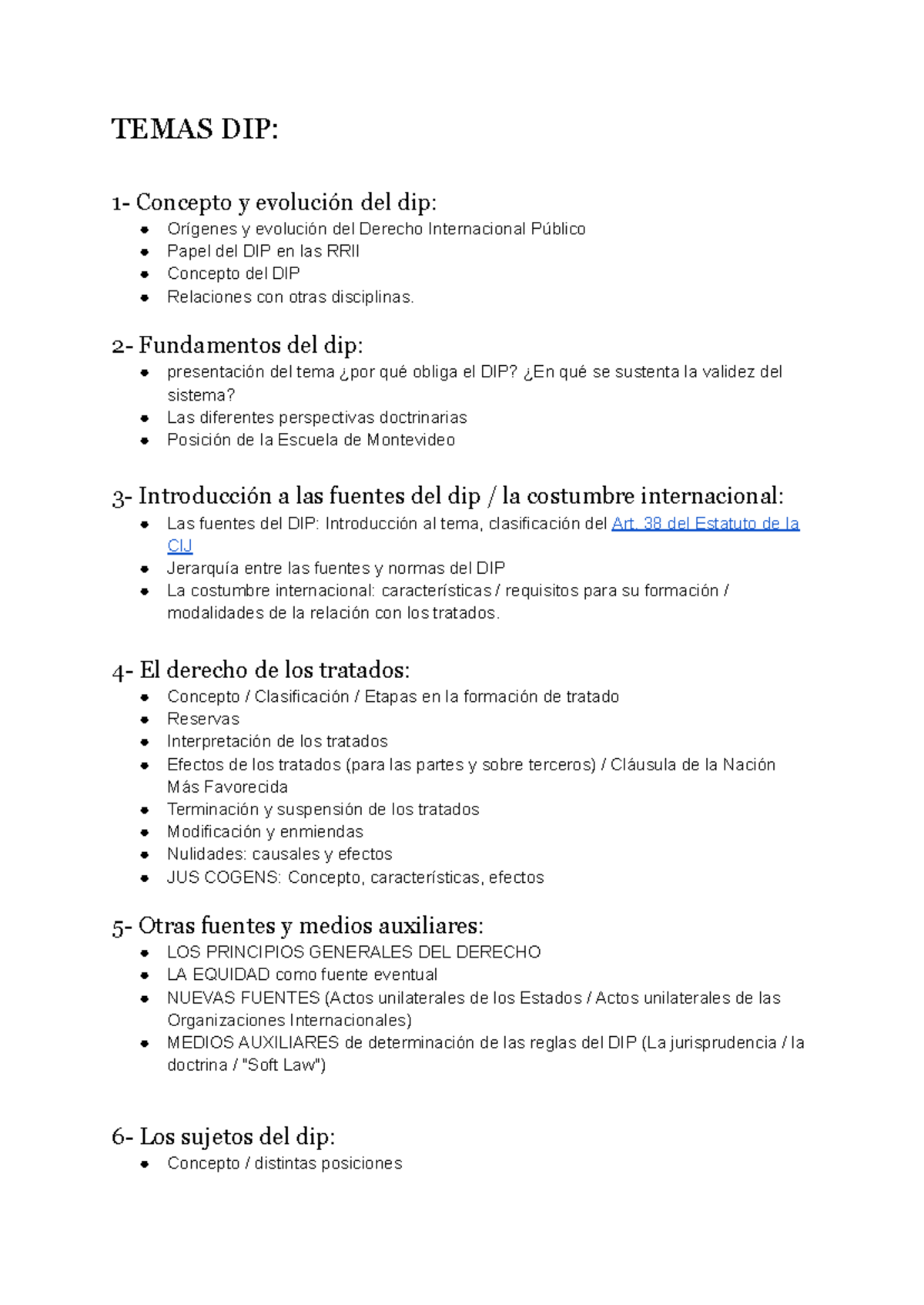 temario de derecho internacional publico 1 - TEMAS DIP: 1- Concepto y ...