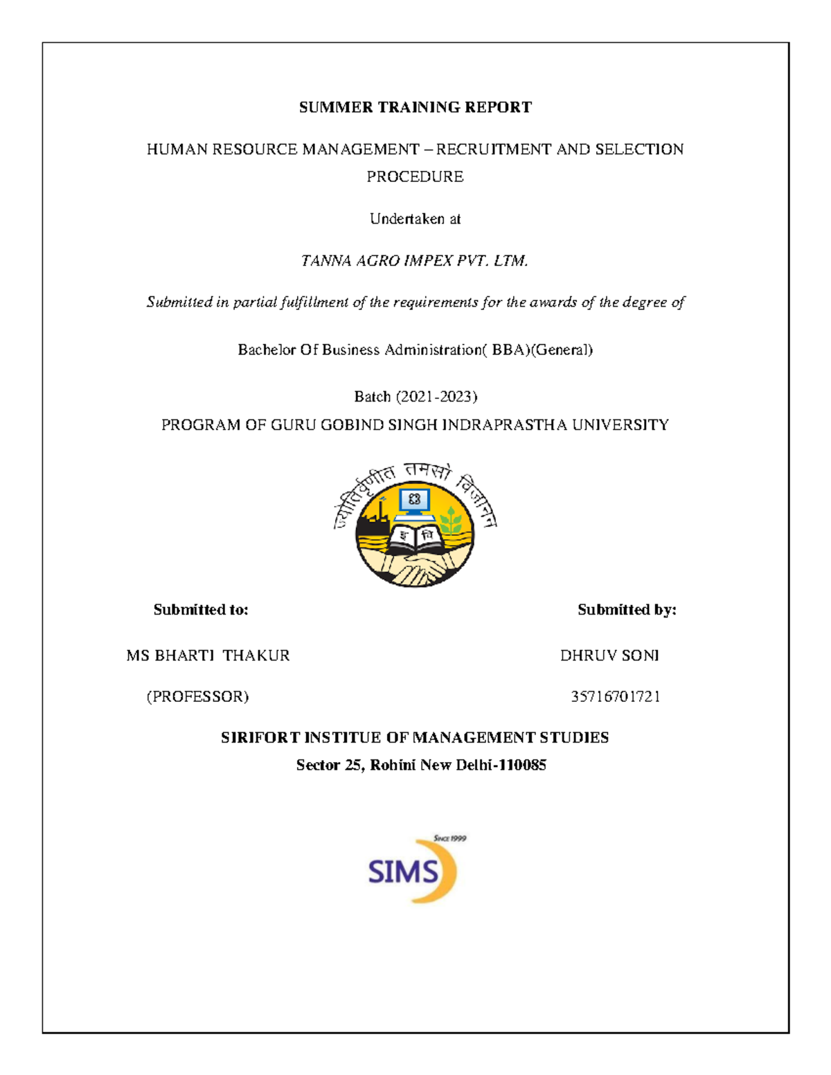 SUMMER TRAINING PROJECT REPORT - SUMMER TRAINING REPORT HUMAN RESOURCE ...