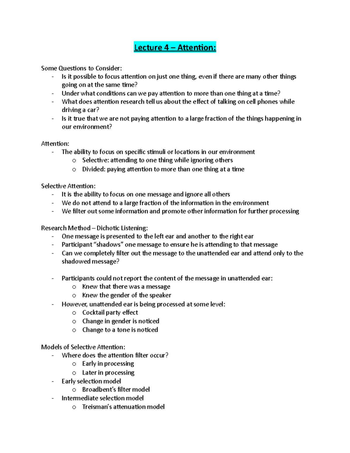Lecture 4 - Attention - notes - Lecture 4 – Attention: Some Questions ...