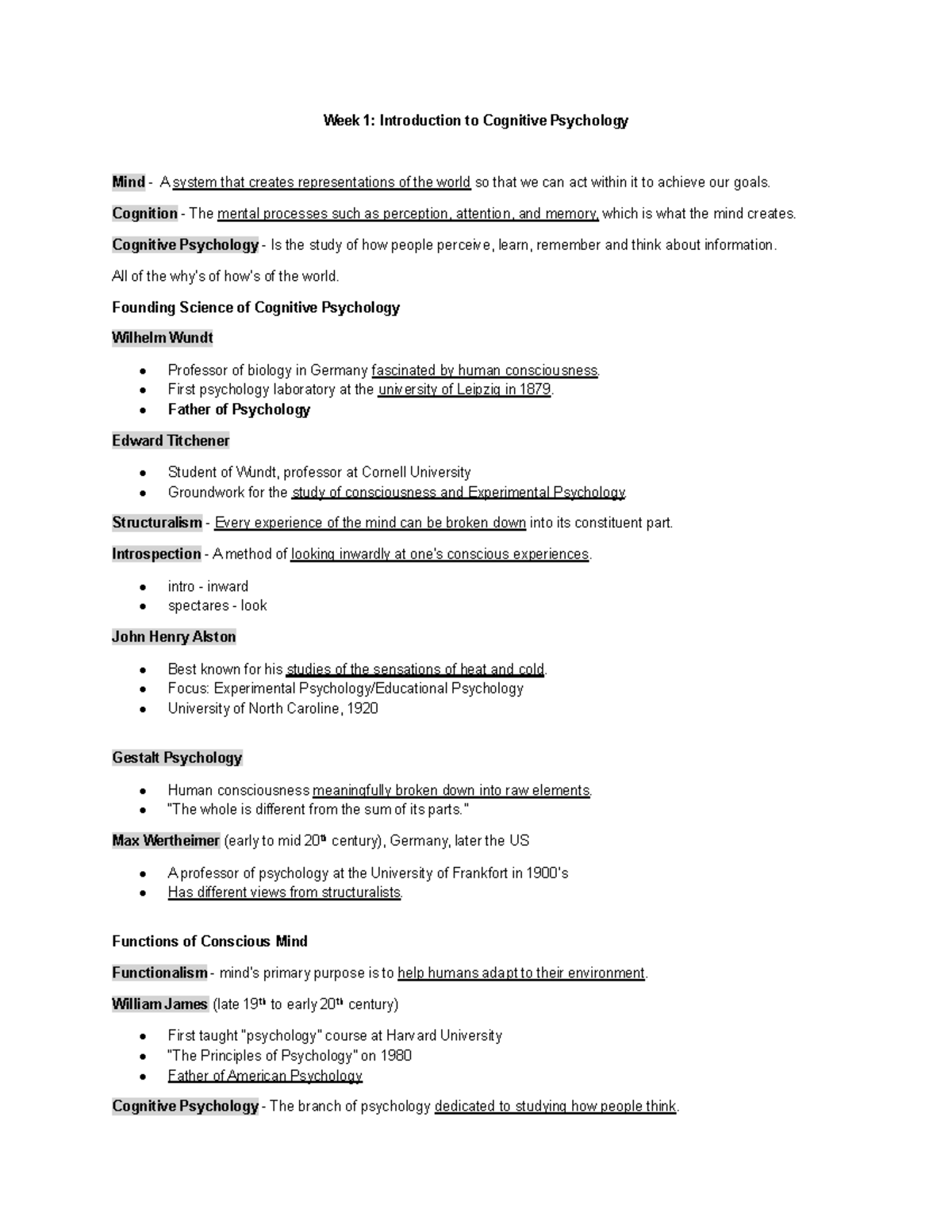 COG PSYC WEEK 1 4 - .. . - Week 1: Introduction to Cognitive Psychology ...