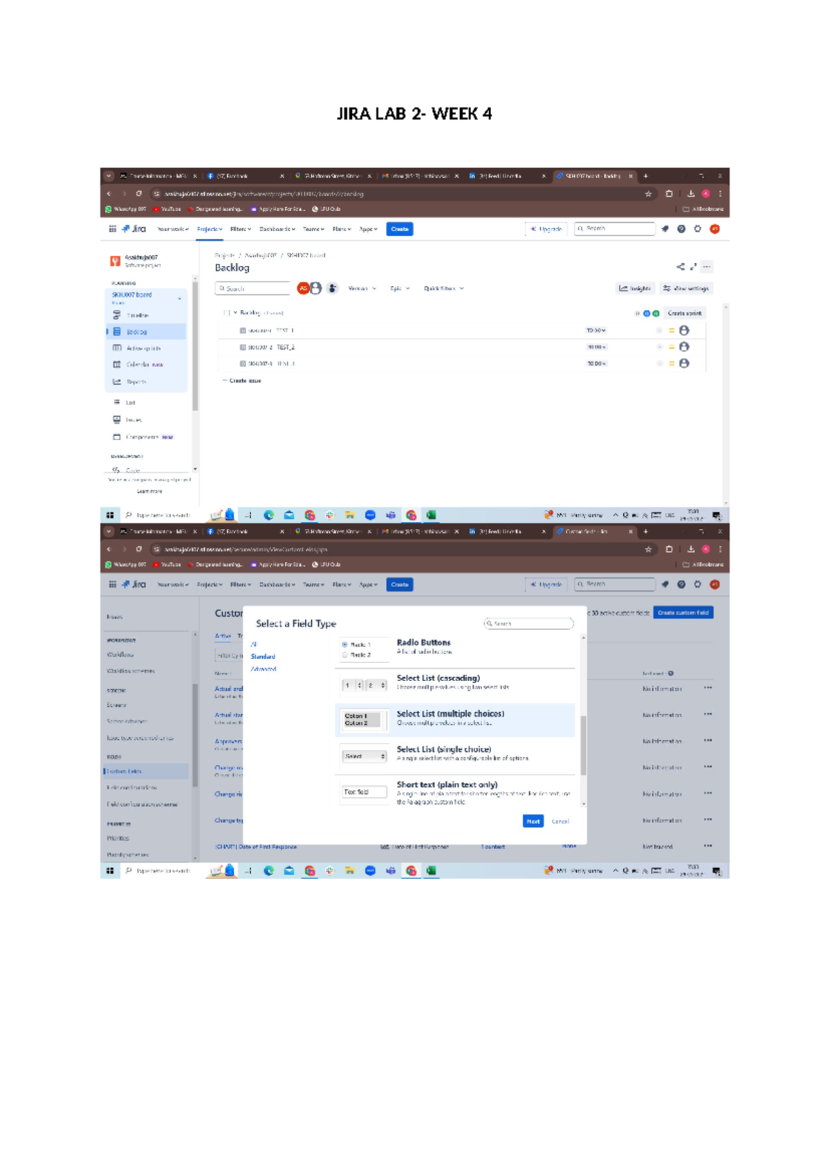 Agile Assignment 2- JIRA LAB WEEK 4 Course Information MG (17) Facebook 63 Hoffman Street ...