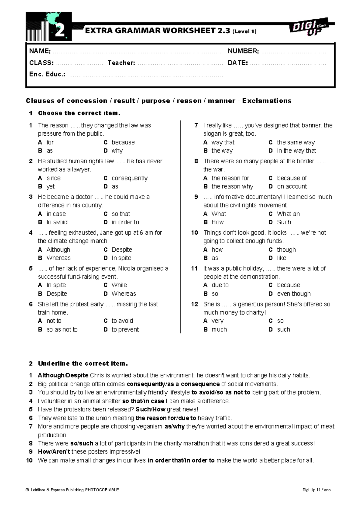 2.3 Grammar Level 1 - exc - NAME - Studocu