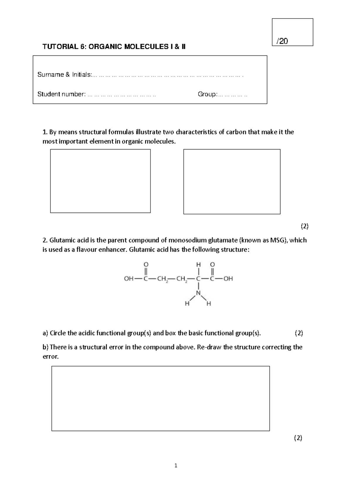 2022 MLB 133 Pretutorial 6 - 1 TUTORIAL 6: ORGANIC MOLECULES I & II By ...