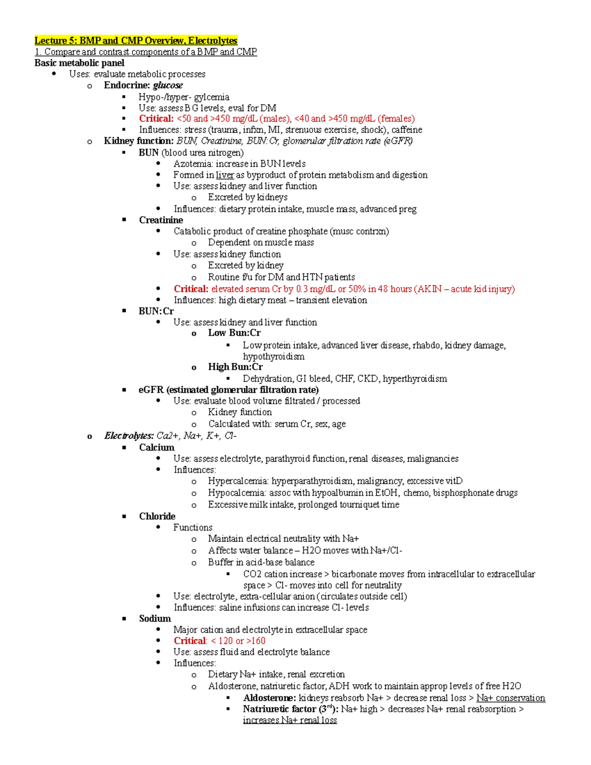Lab Med Exam 2 - BMP and CMP overview, glucose, thyroid function ...
