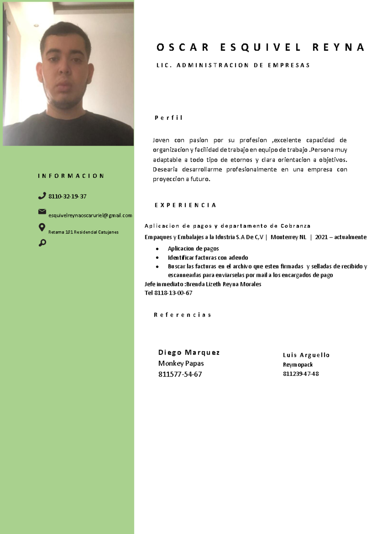 Cv oscar - Curriculum - F O R M A C I O N E X P E R I E N C I A A p l i ...