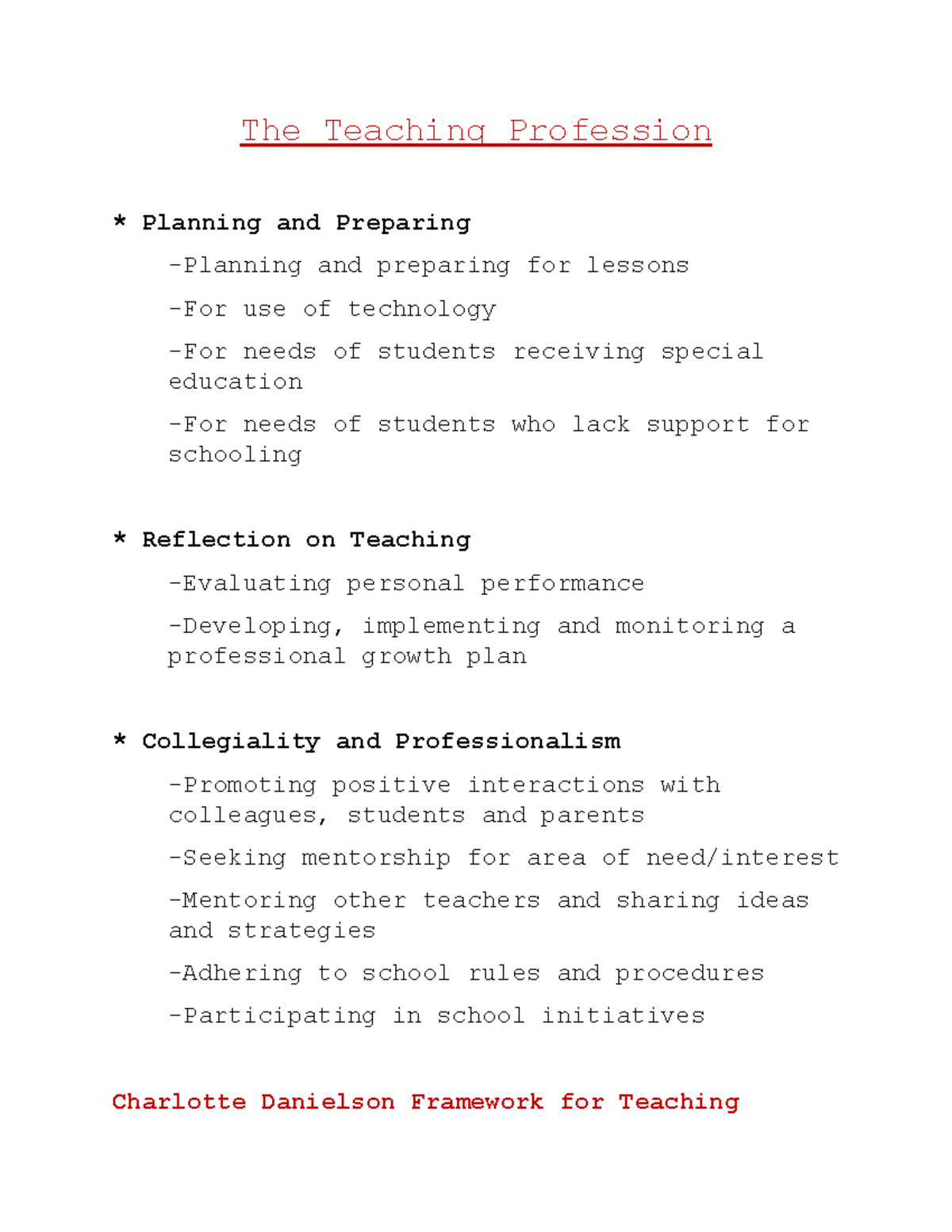 Charlotte Danielson Framework for Teaching - The Teaching Profession ...