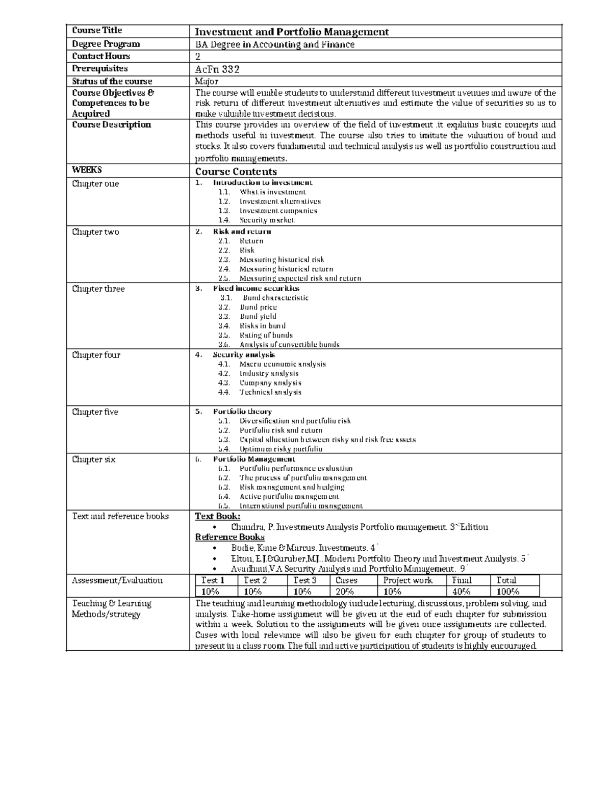 corporate finace - Course Title Investment and Portfolio Management ...
