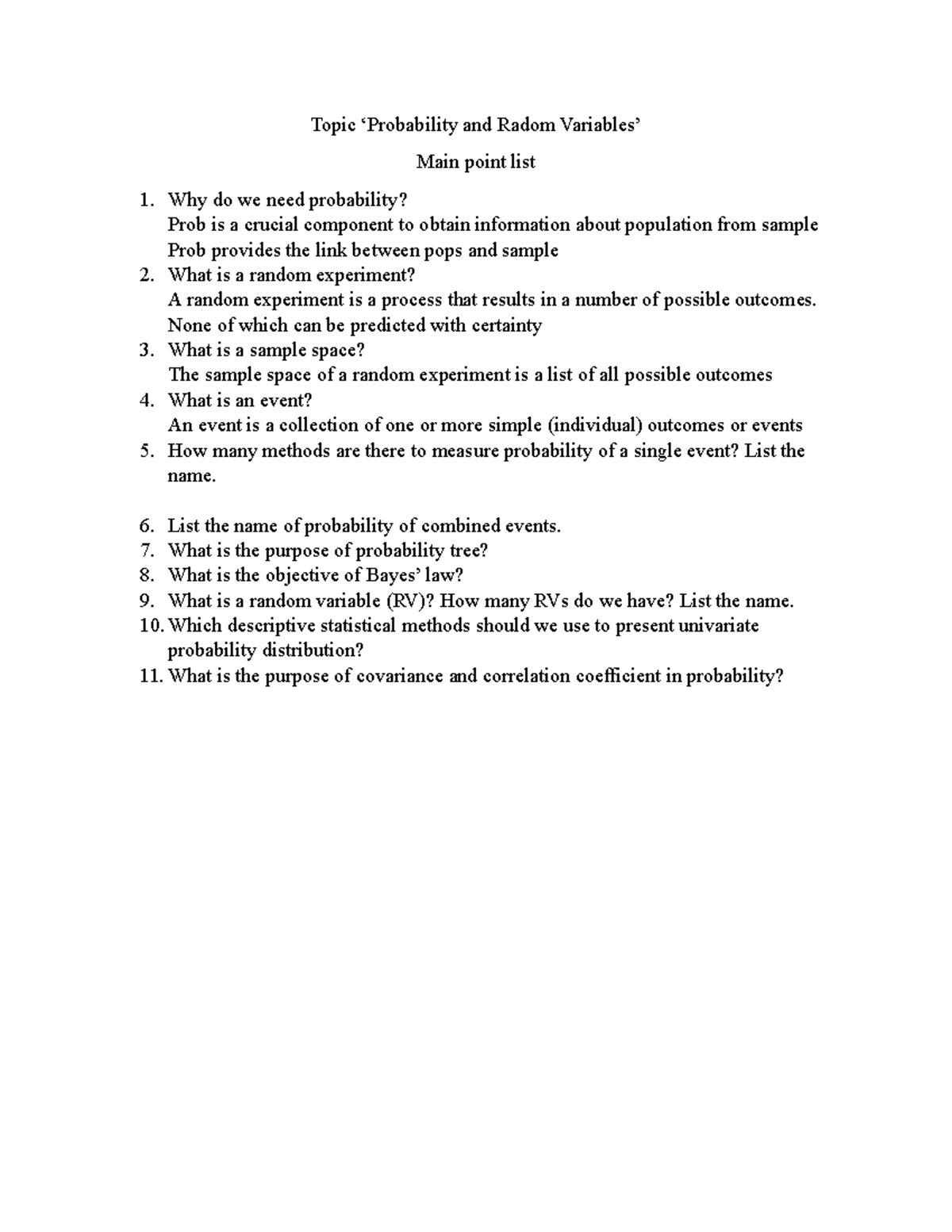 Main point list lec4 - note - Topic ‘Probability and Radom Variables ... Main point list lec4 - note - Topic ‘Probability and Radom Variables ...