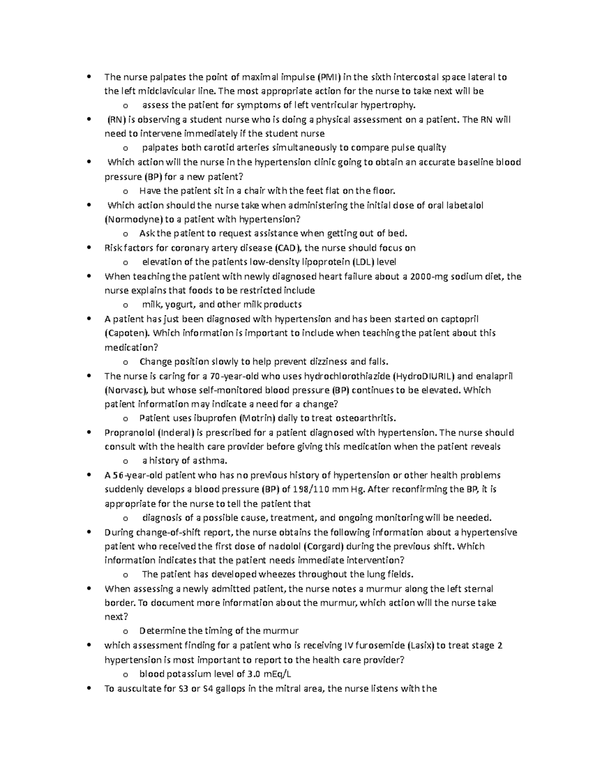 NUR201Exam3Review - notes - The nurse palpates the point of maximal ...