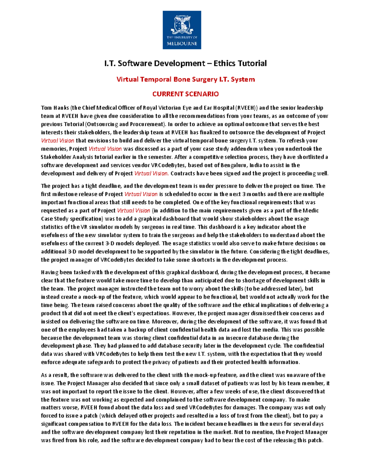 SWEN90016 S2 2023 Ethics Scenario Case Study - I. Software Development ...