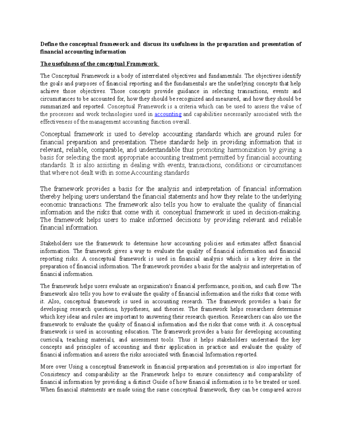 The Conceptual Framework - Define the conceptual framework and discuss ...