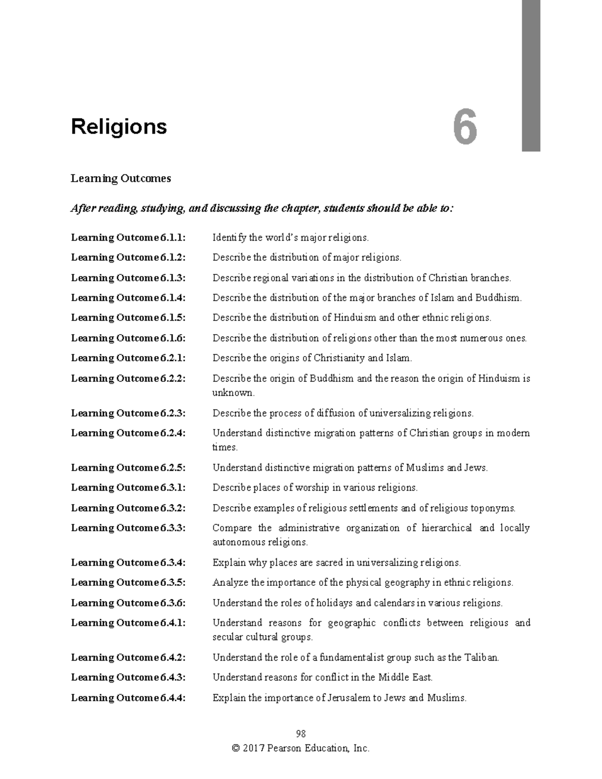 Chapter 6 - notes - Religions Learning Outcomes After reading, studying ...