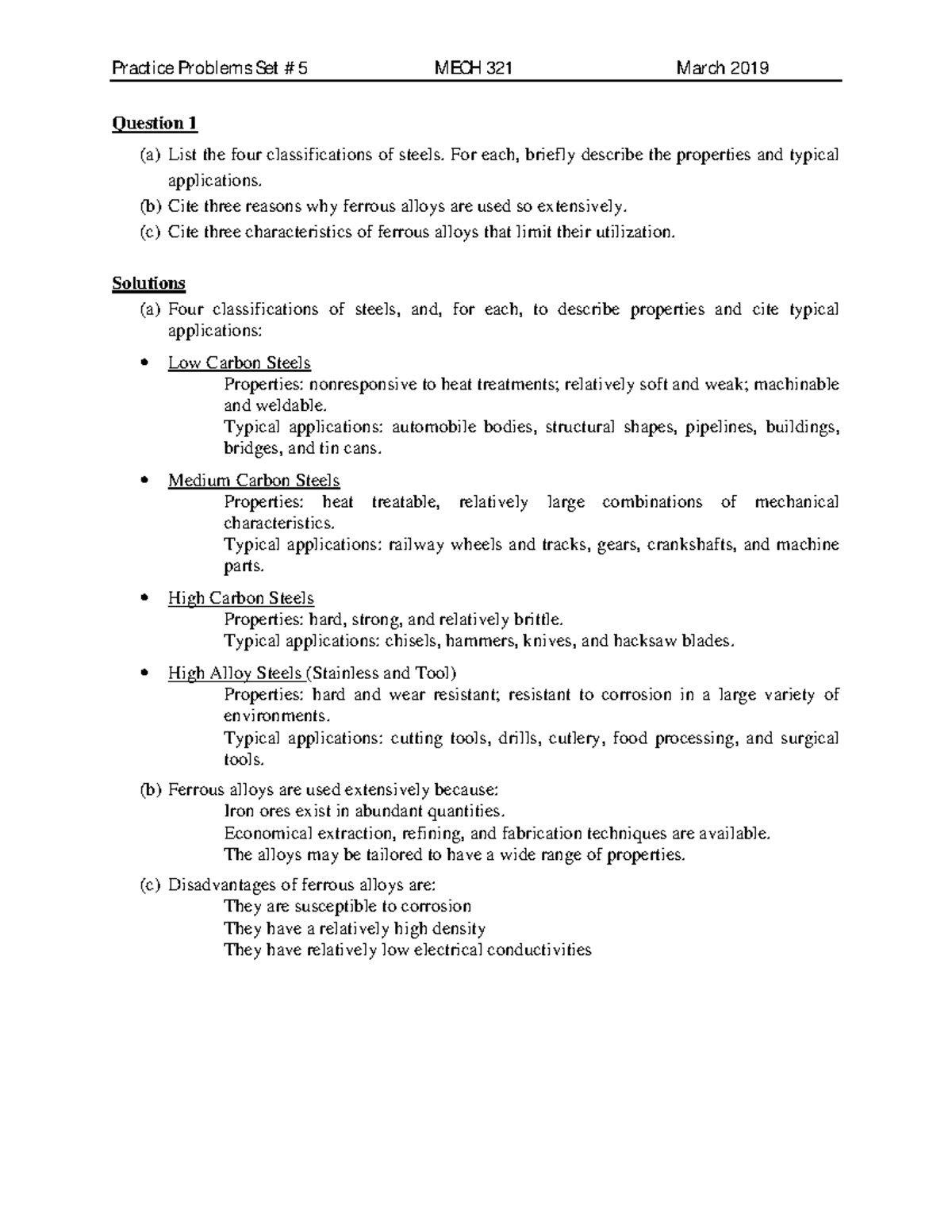 Solutions of practice questions 5 - Question 1 (a) List the four ...