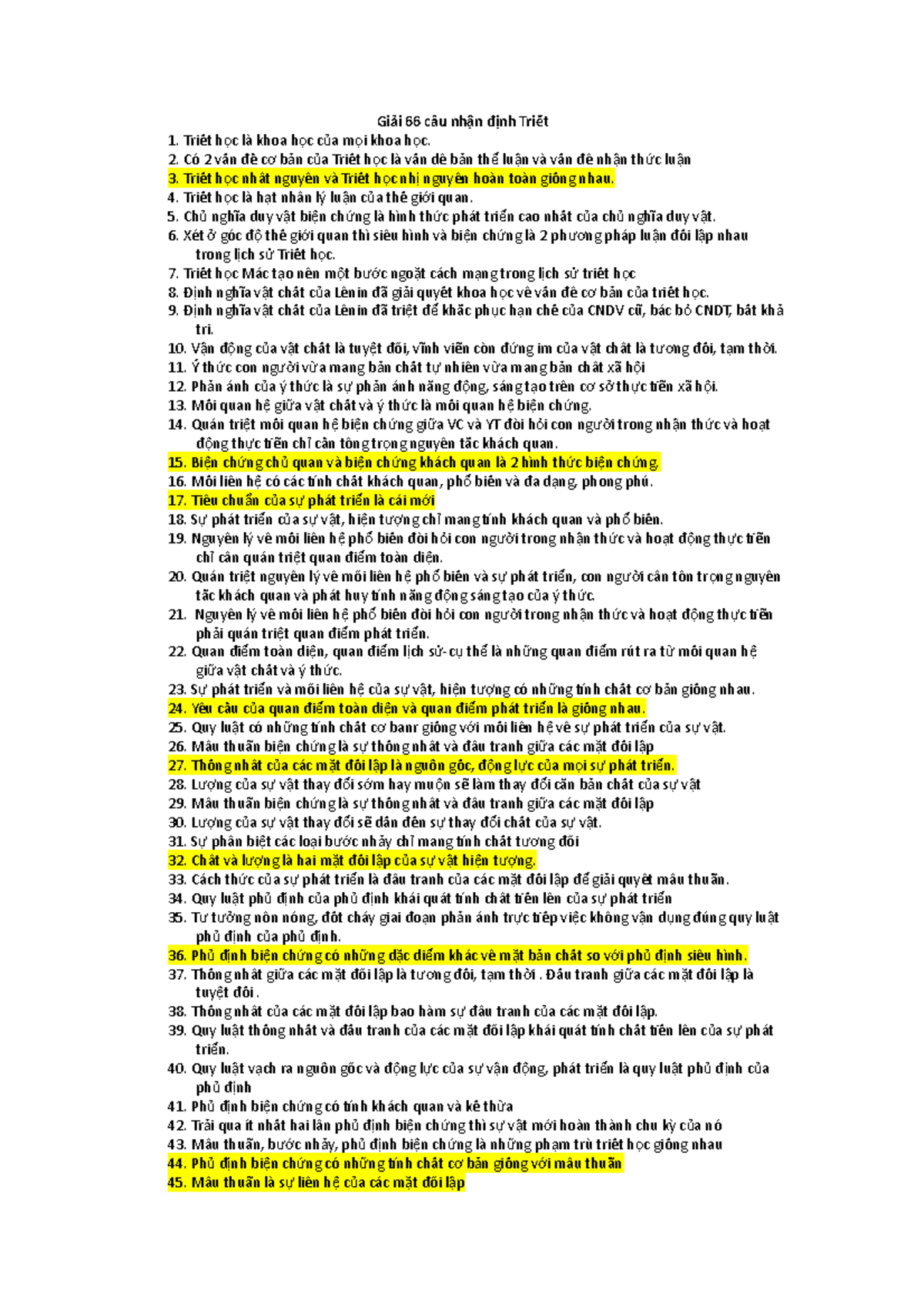 Giải 66 câu nhận định Triết - Gi i 66 câu nh n đ nh Triếếtả ậ ị Triếết h c là khoa h c c a m i ...