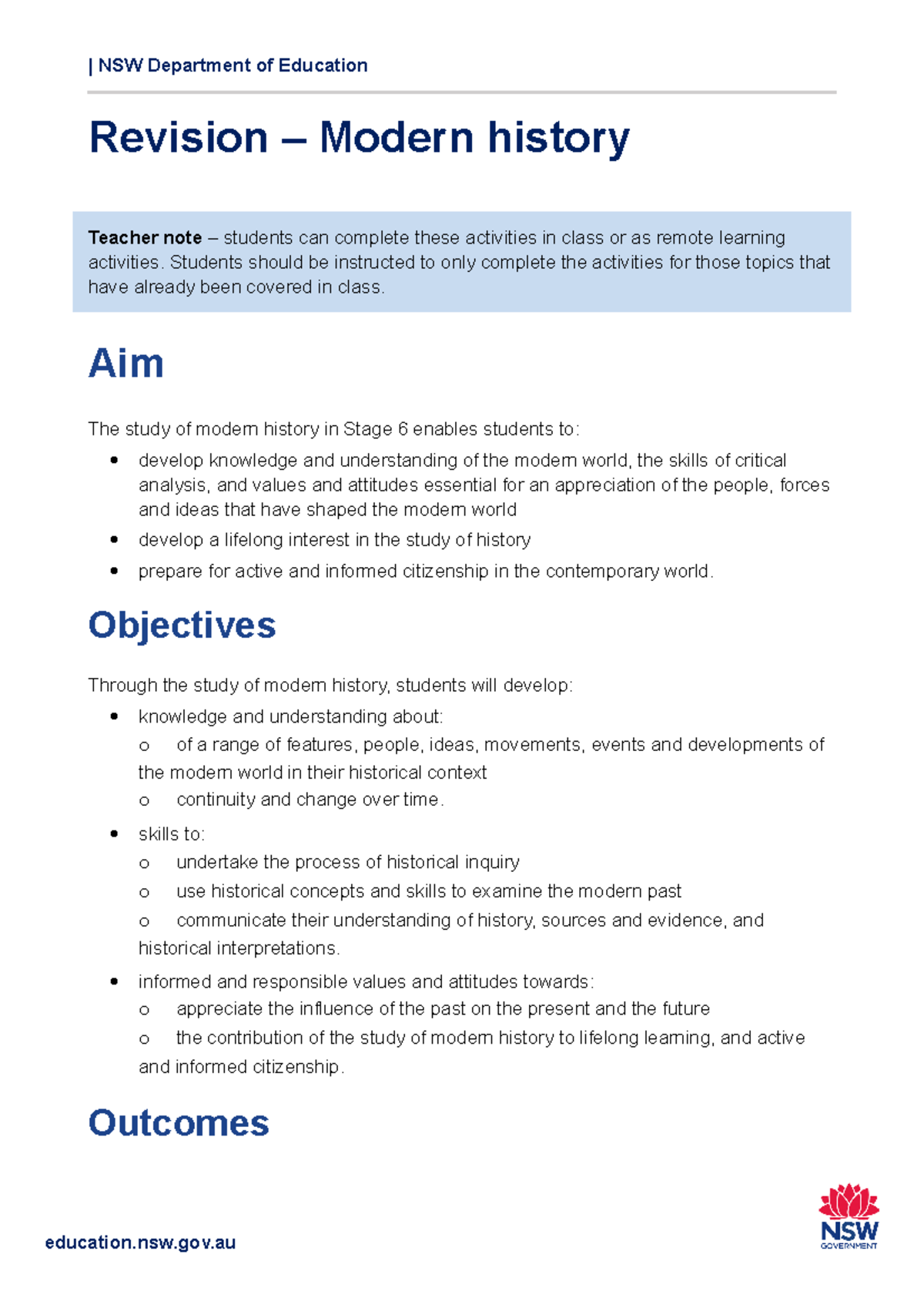 Hsie s6 modern history hsc revision - NSW Department of Education ...