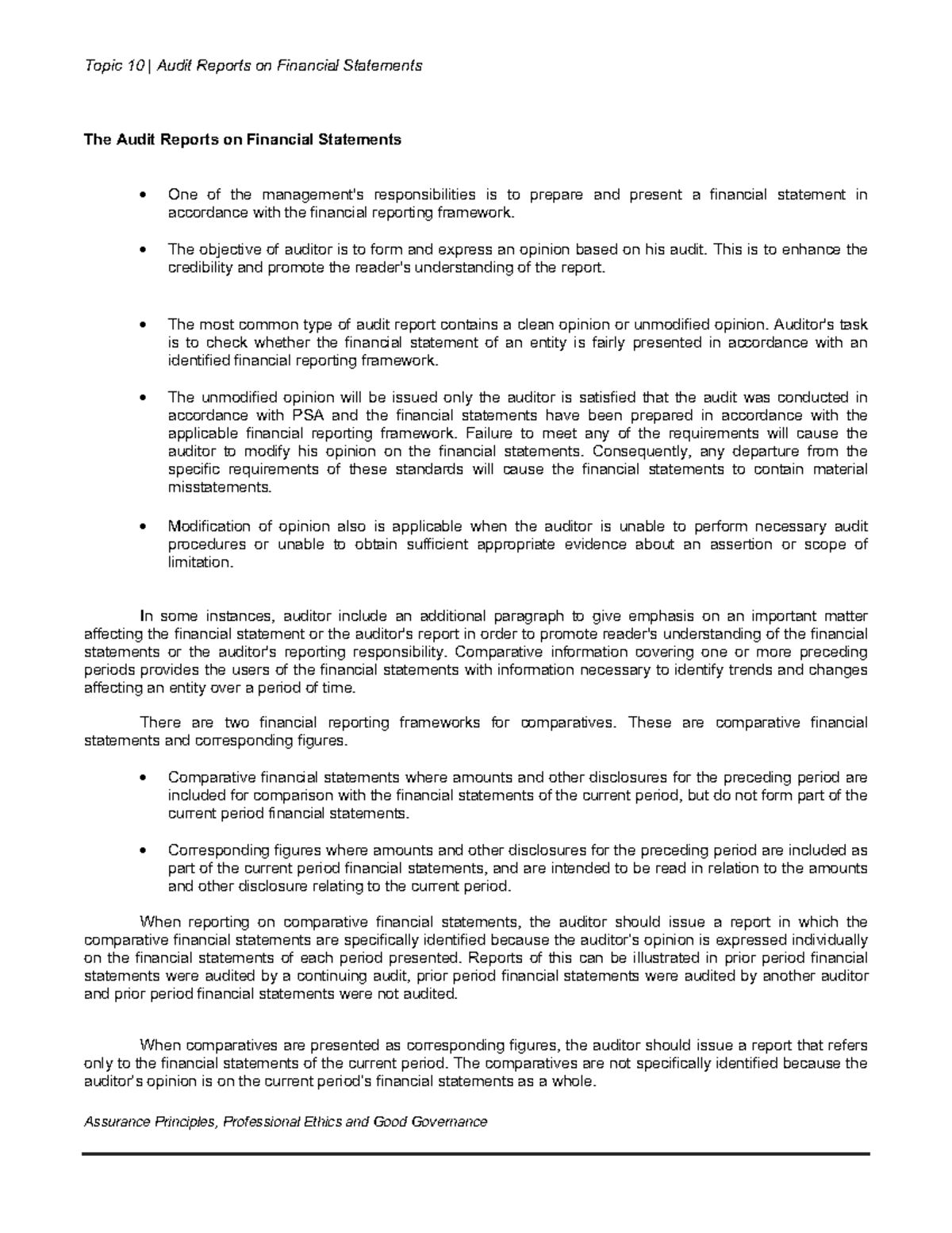 Topic 10 Audit Reports on Financial Statements - Topic 10 | Audit ...