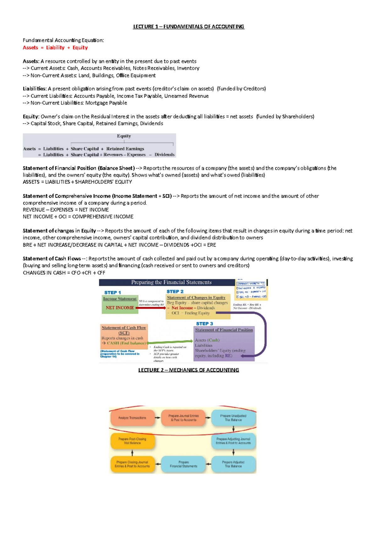 ACC Notes - LECTURE 1 – FUNDAMENTALS OF ACCOUNTING Fundamental ...