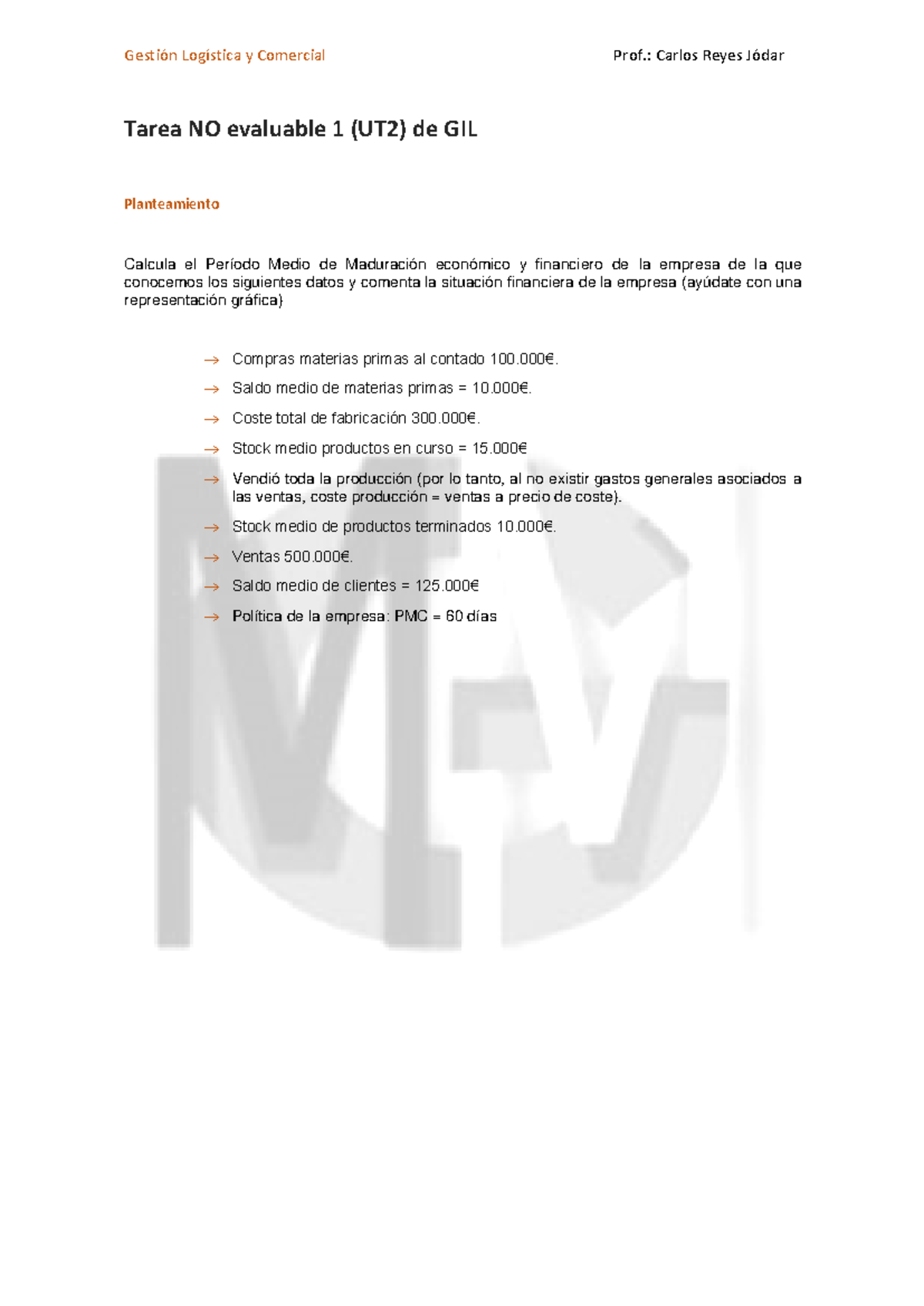Tarea NO Evaluable 2 UT2 - Gestión Logística y Comercial Prof.: Carlos Reyes Jódar Tarea NO ...