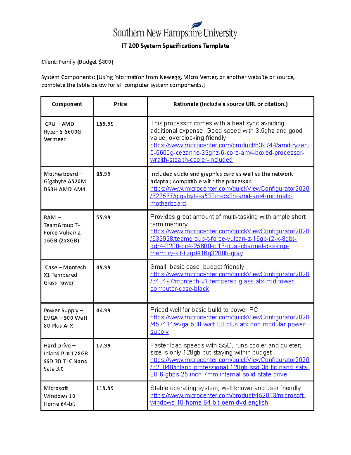Modele 2 Computer Build - IT 200 System Specifications Template Client ...