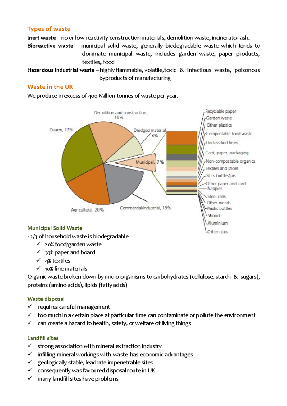 Lecture Notes: Waste - Types of waste Inert waste – no or low ...