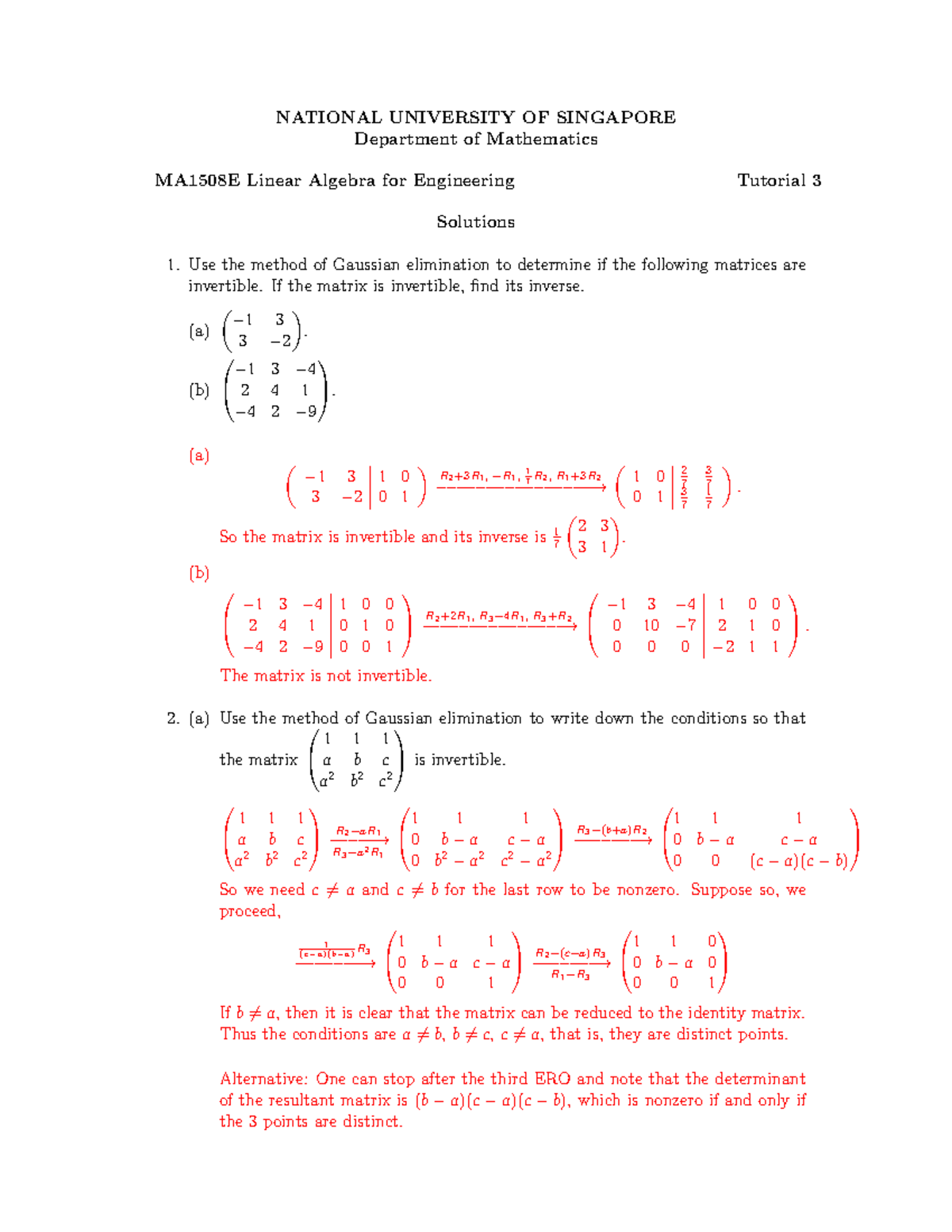MA1508E Tutorial 3 Solution - NATIONAL UNIVERSITY OF SINGAPORE Department of Mathematics MA1508E ...