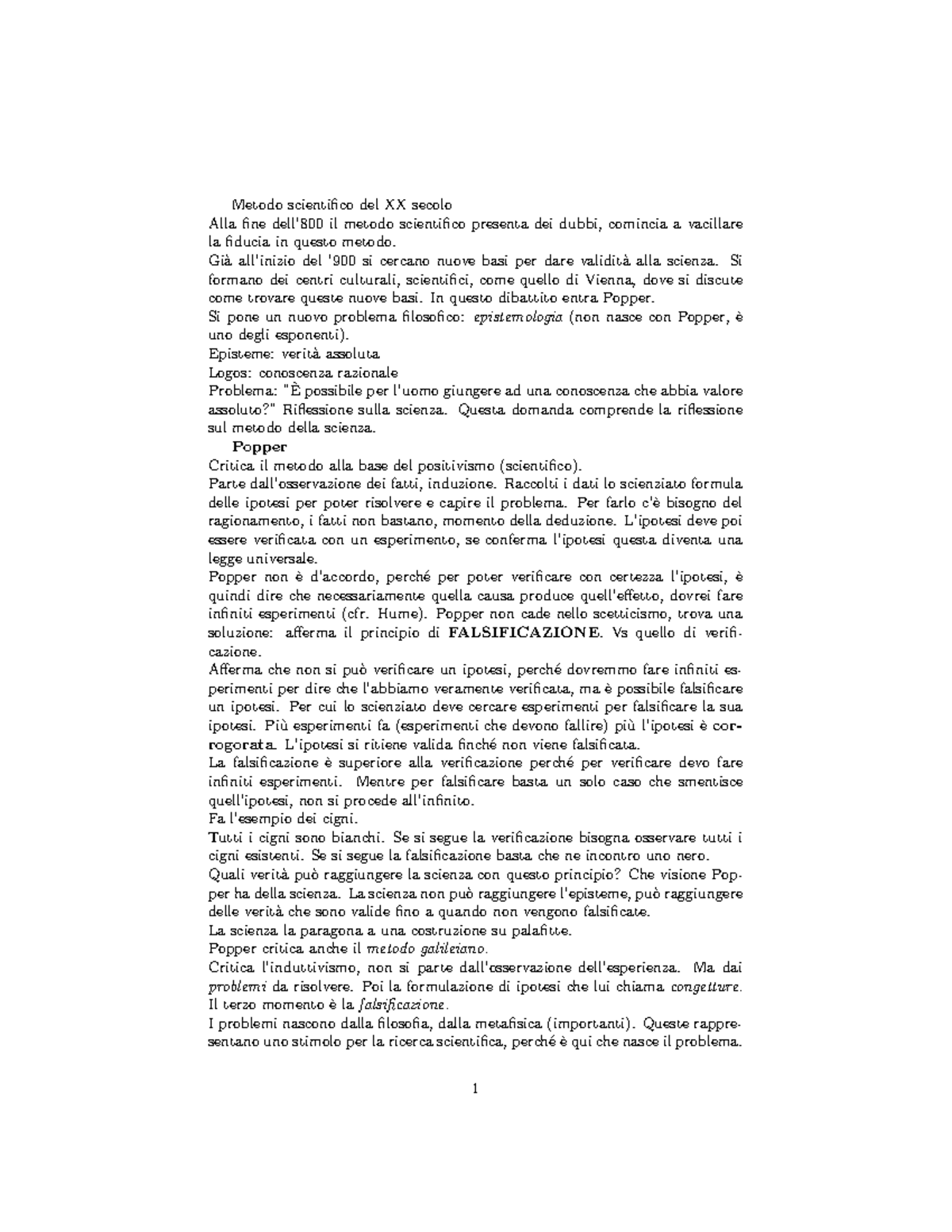 Popper e Fayerabend-print - Metodo scientifico del XX secolo Alla fine ...