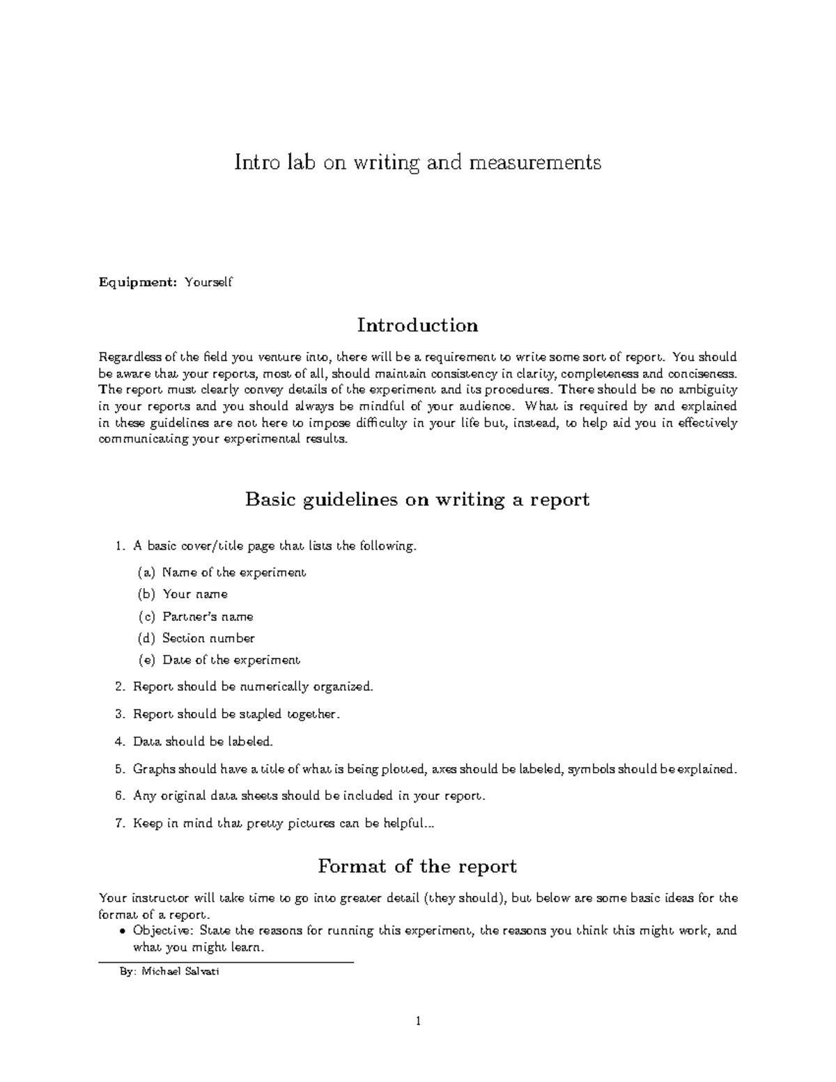 Intro lab on writing and measurements - Intro lab on writing and ...