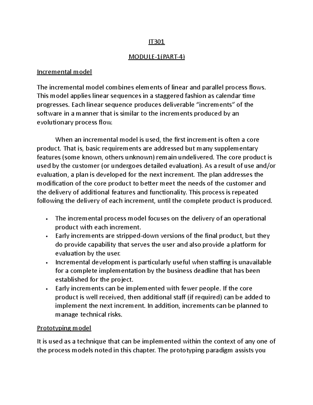 Incremental Model And Prototyping Model It Module 1part 4 Incremental Model The Incremental