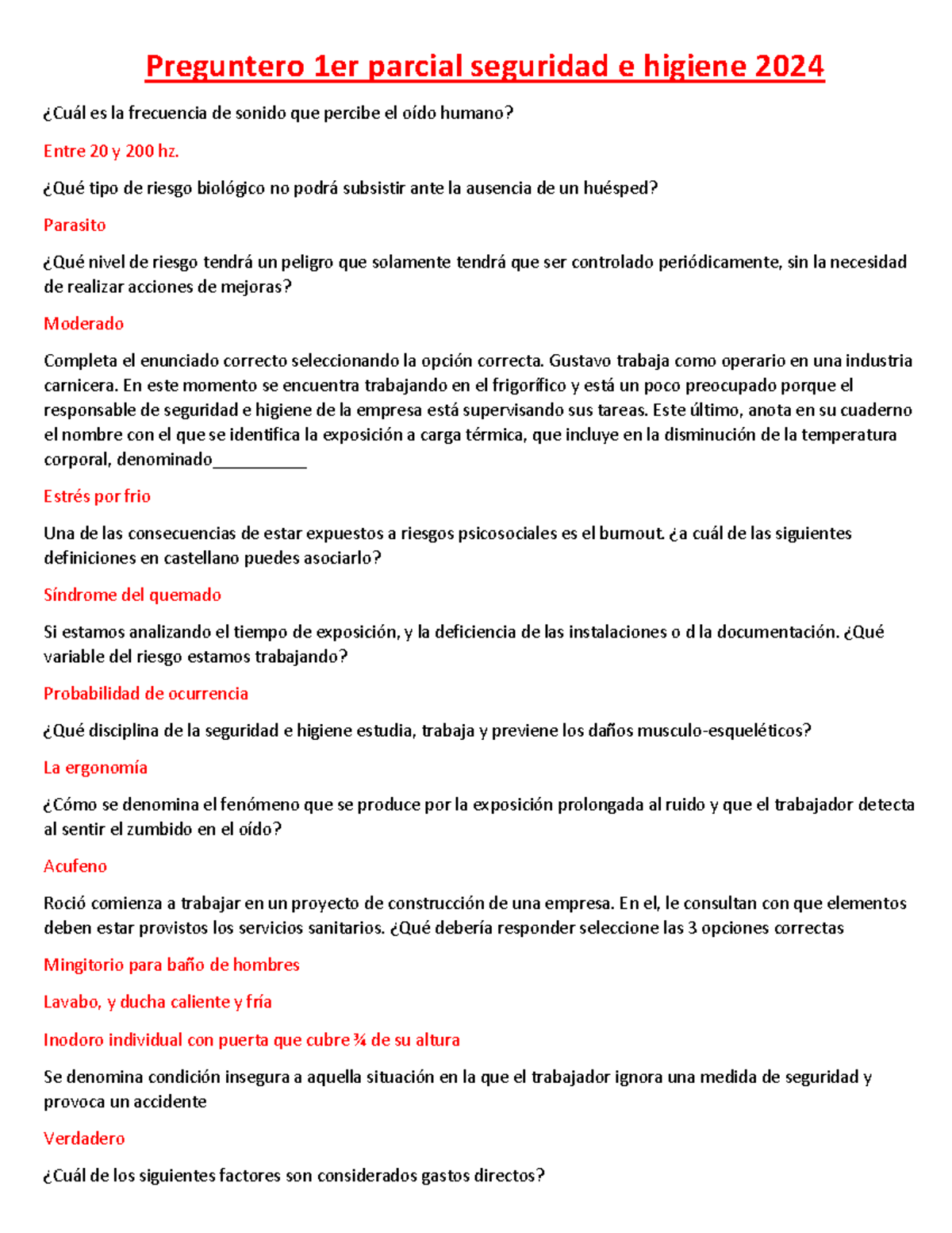 preparacion de examen 2024 - Preguntero 1er parcial seguridad e higiene 2024 ¿Cuál es la ...
