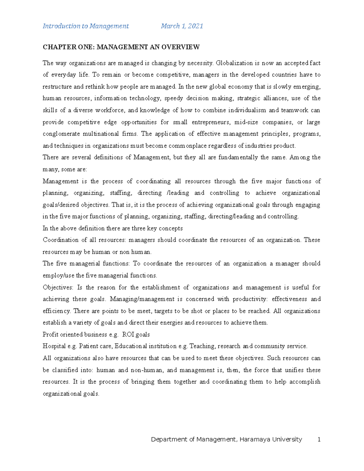 4 5873177480164018930 - CHAPTER ONE: MANAGEMENT AN OVERVIEW The way organizations are managed is ...