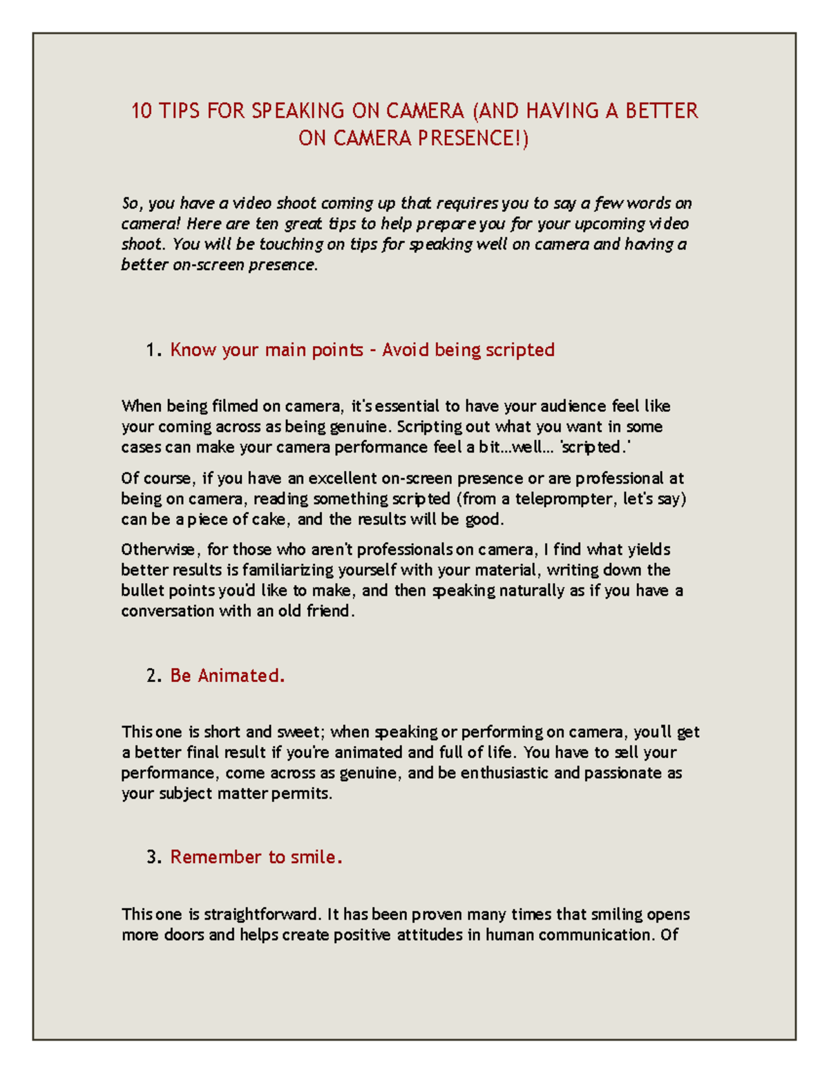 10 Tips for presenting on camera - 10 TIPS FOR SPEAKING ON CAMERA (AND ...
