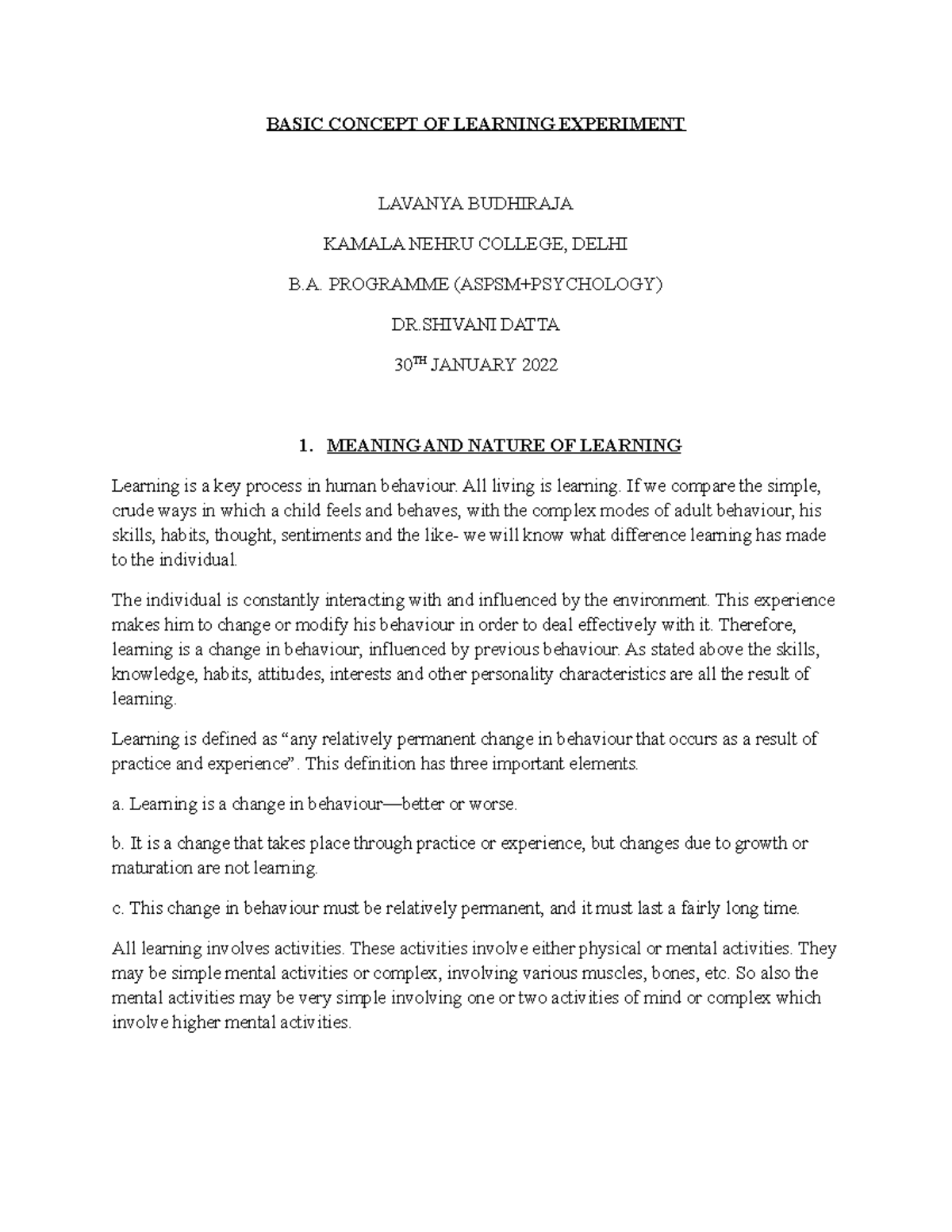 Basic concepts of learning experiment - BASIC CONCEPT OF LEARNING ...