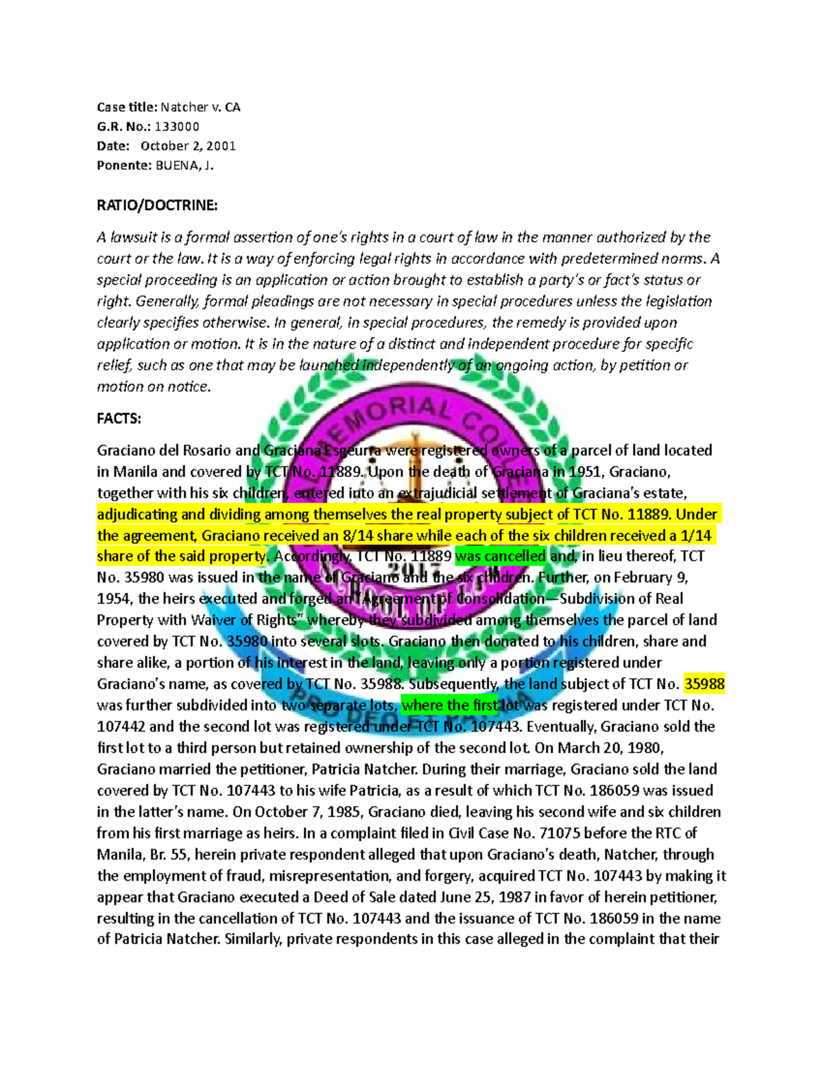 4. Natcher v. CA - CVZVCZ ZC - Case title: Natcher v. CA G. No.: 133000 ...