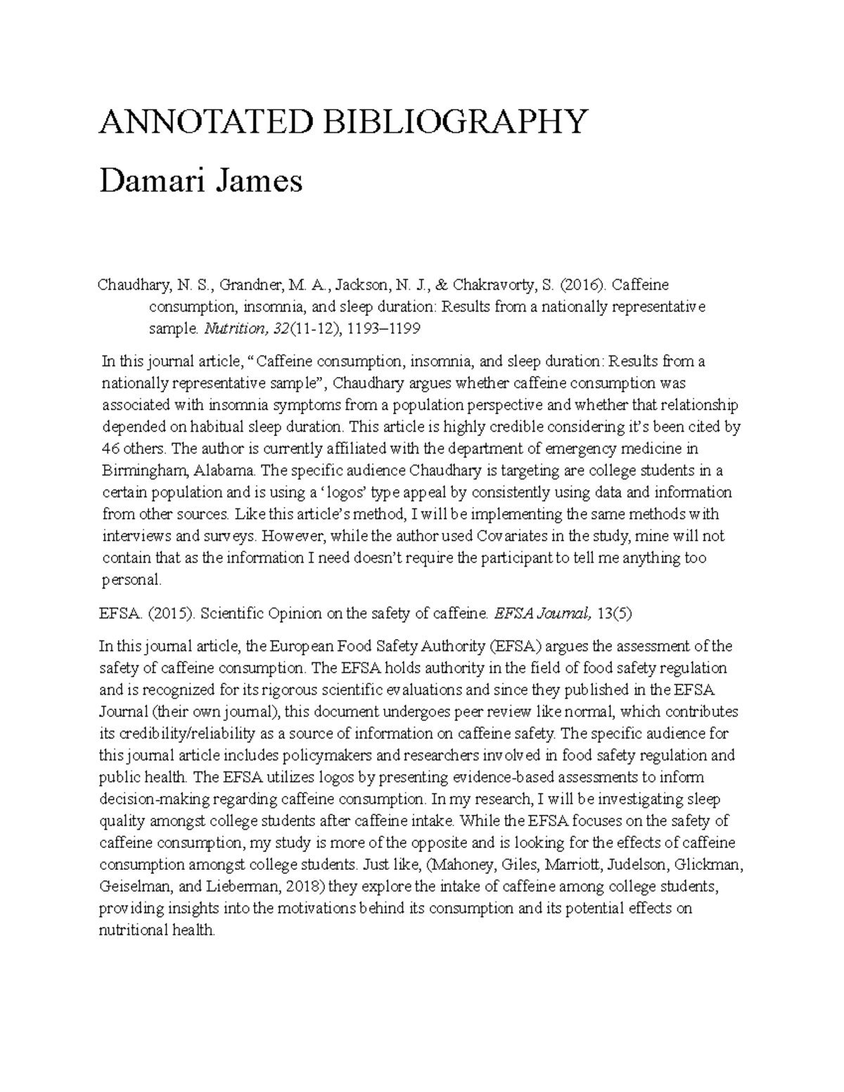 Annotated Bibliography Final - ANNOTATED BIBLIOGRAPHY Damari James ...