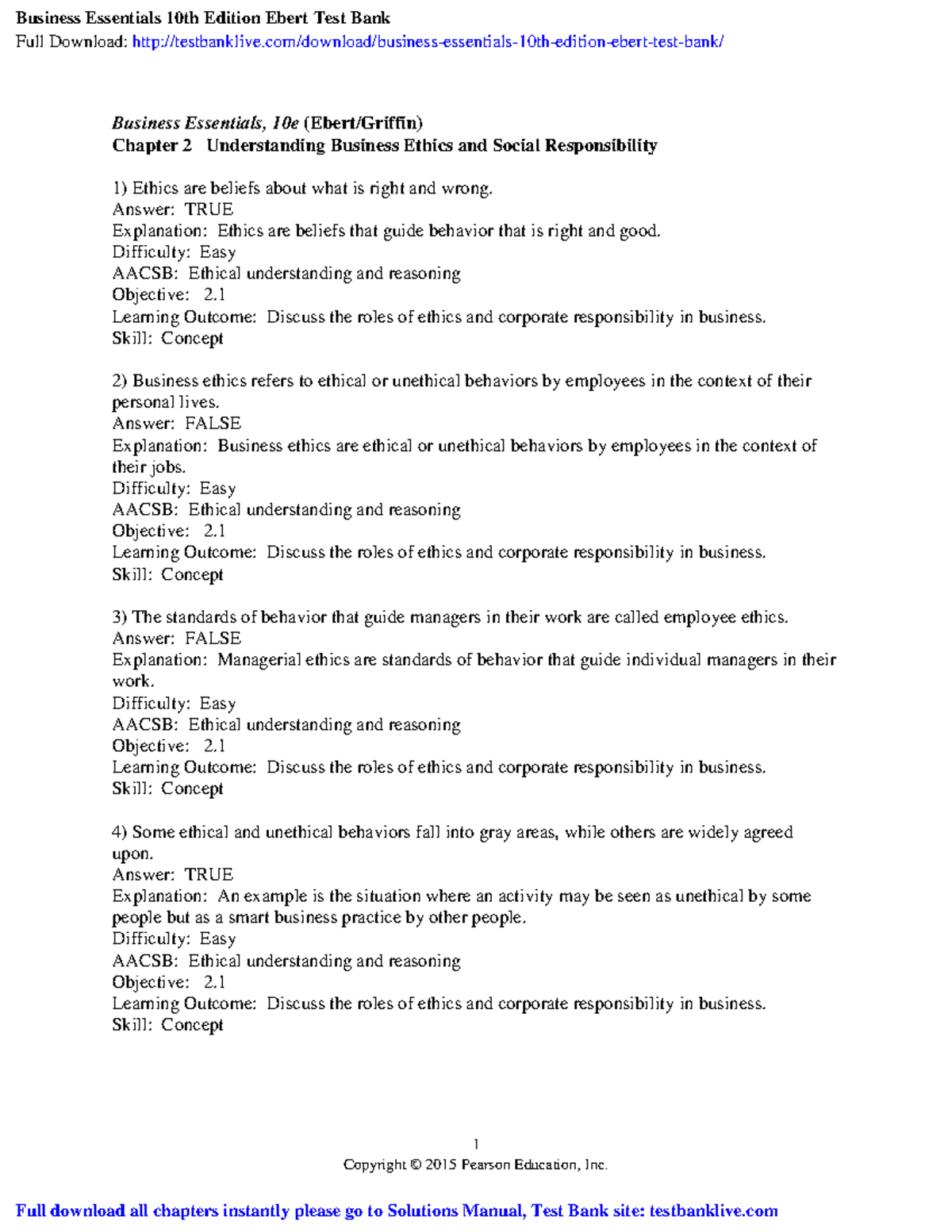 Test bank chapter 2 - 1 Copyright © 2015 Pearson Education, Inc ...
