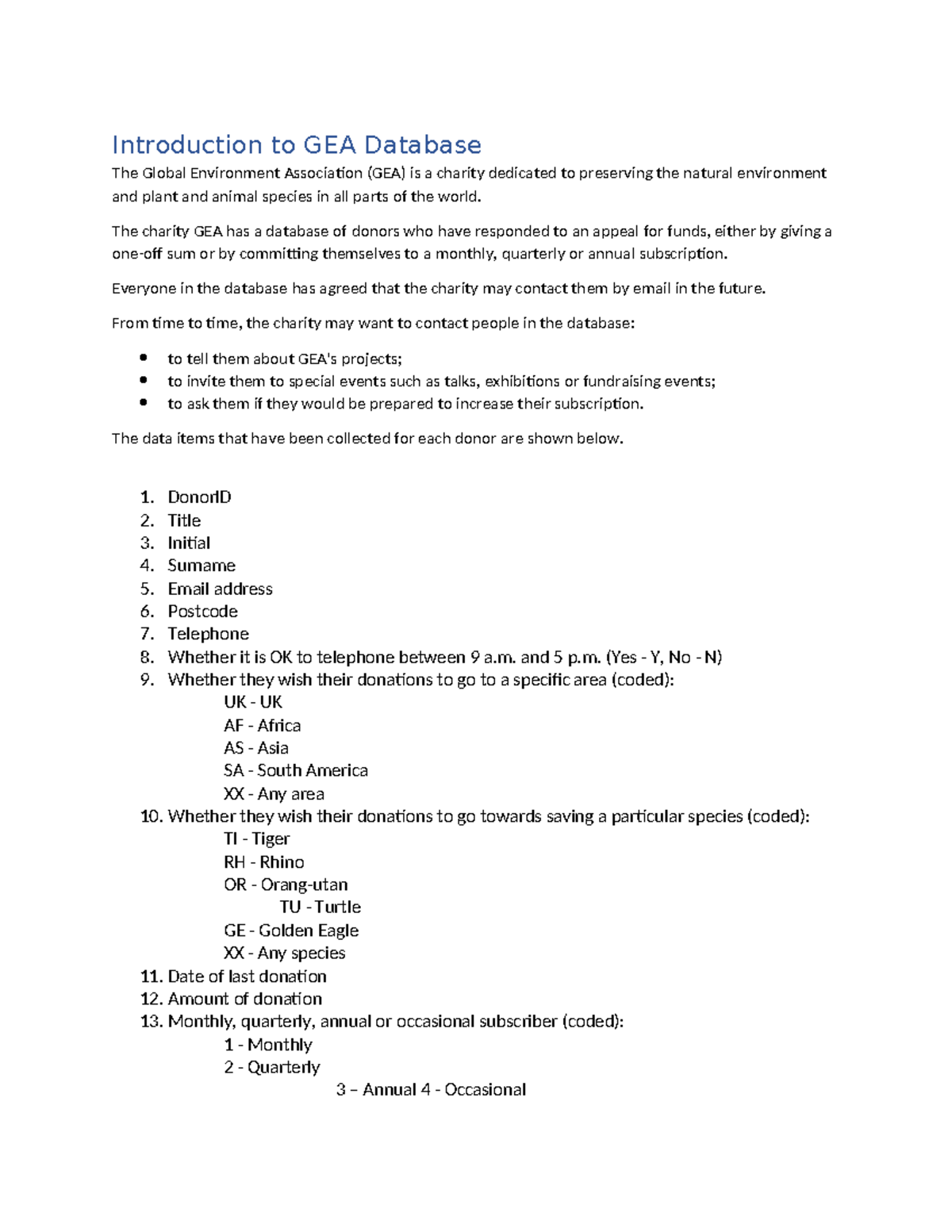 Work - assessment - Introduction to GEA Database The Global Environment ...