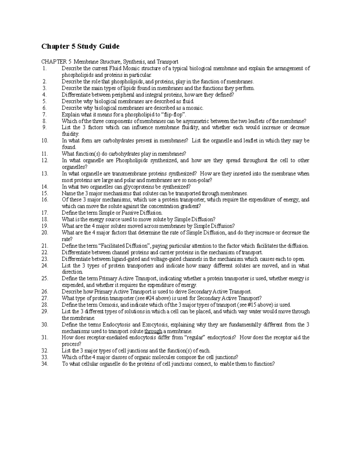 Chapter 5 Study Guide - Chapter 5 Study Guide CHAPTER 5 Membrane ...