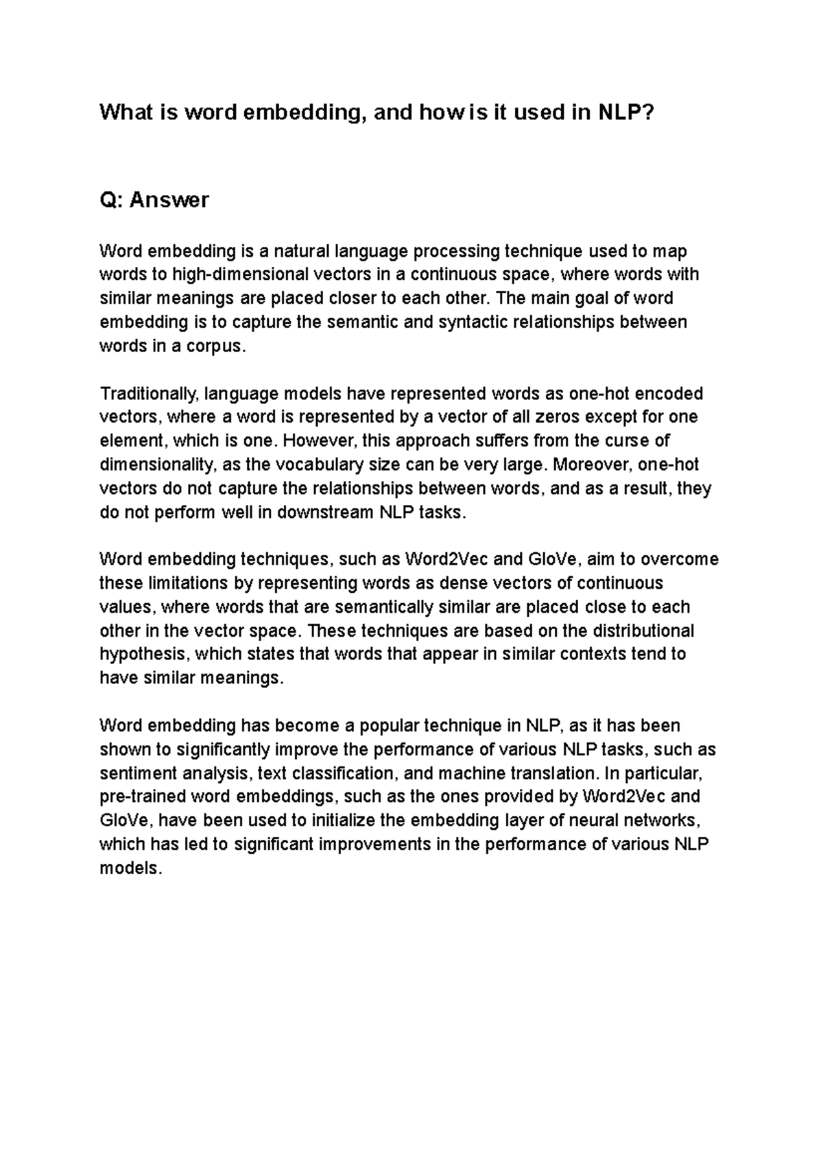 What is word embedding, and how is it used in NLP - The main goal of ...