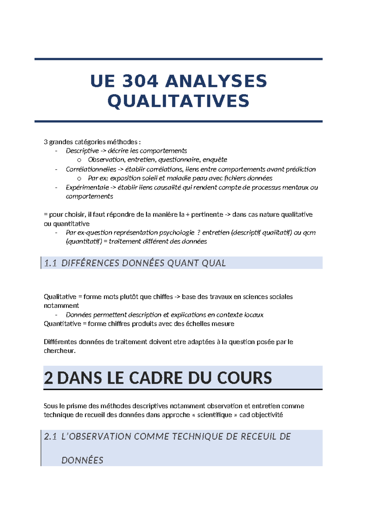 UE 304 Analyses Qualitatives - UE 304 ANALYSES QUALITATIVES 3 grandes ...