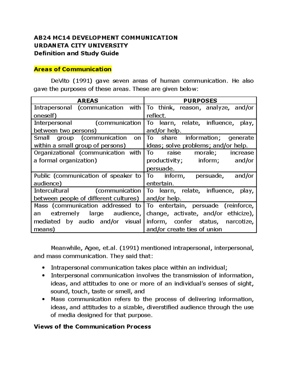 Areas OF Communication - AB24 MC14 DEVELOPMENT COMMUNICATION URDANETA ...
