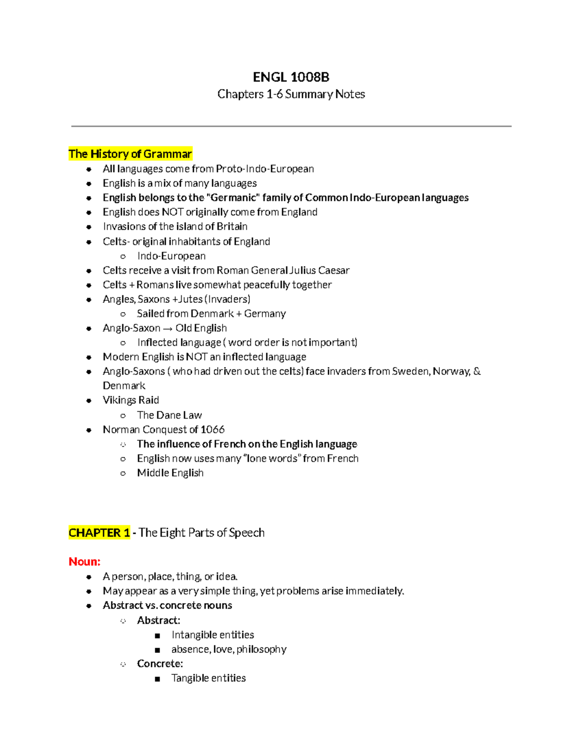 English grammar notes and Study Notes - ENGL 1008B Chapters 1-6 Summary ...