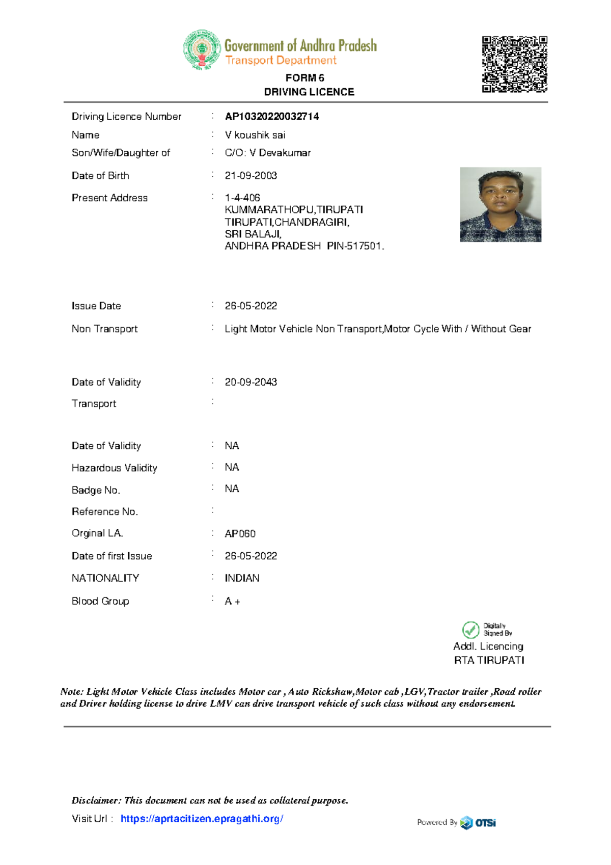 AP1032022003 2714 - Shsh - FORM 6 DRIVING LICENCE Driving Licence ...