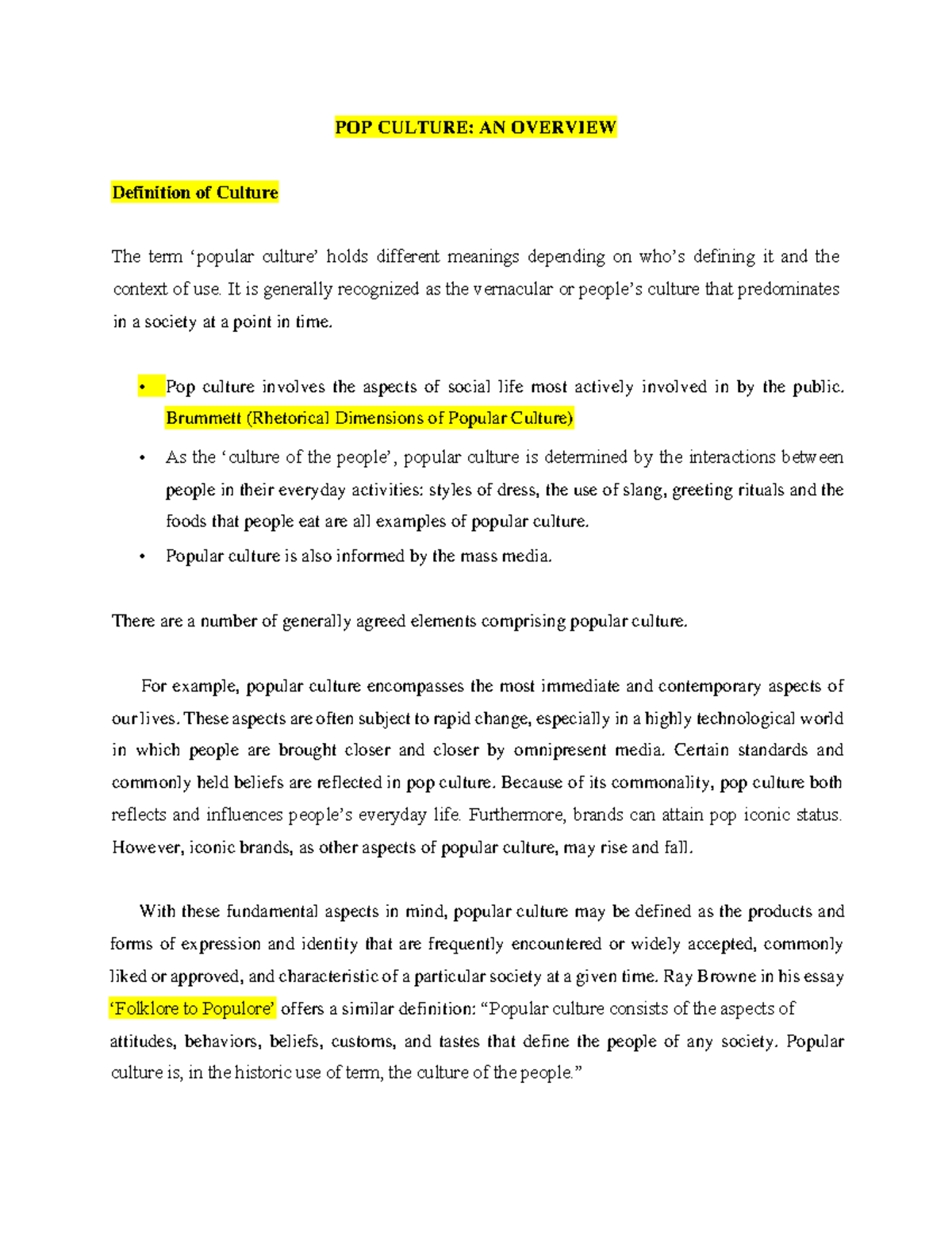 POP Culture(AN Overview) - Notes - POP CULTURE: AN OVERVIEW Definition ...