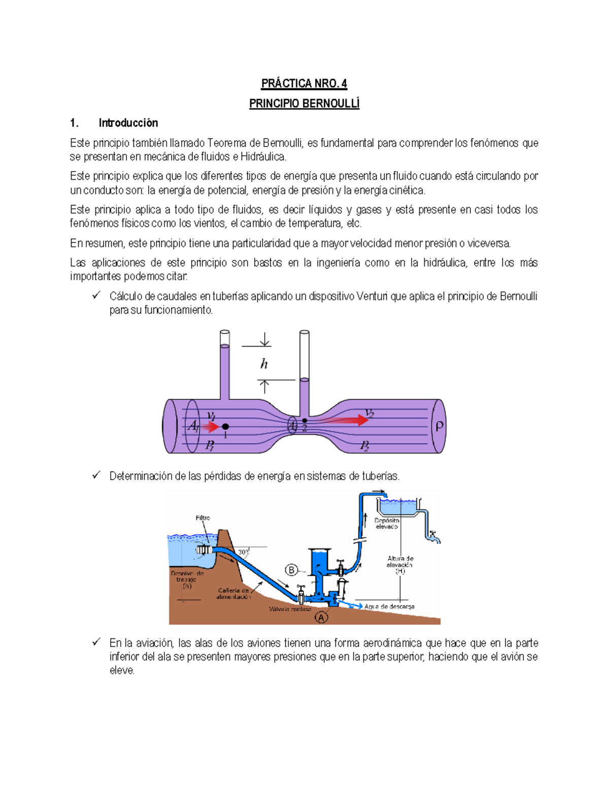 4. Principio DE Bernoulli 2 - PRÁCTICA NRO. 4 PRINCIPIO BERNOULLÍ 1 ...
